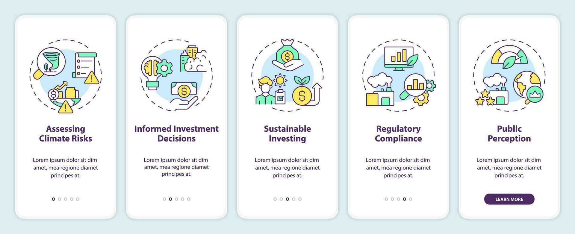 2d Icons Representing Climate Metrics Mobile App Screen Set Walkthrough 5 Steps Multicolor