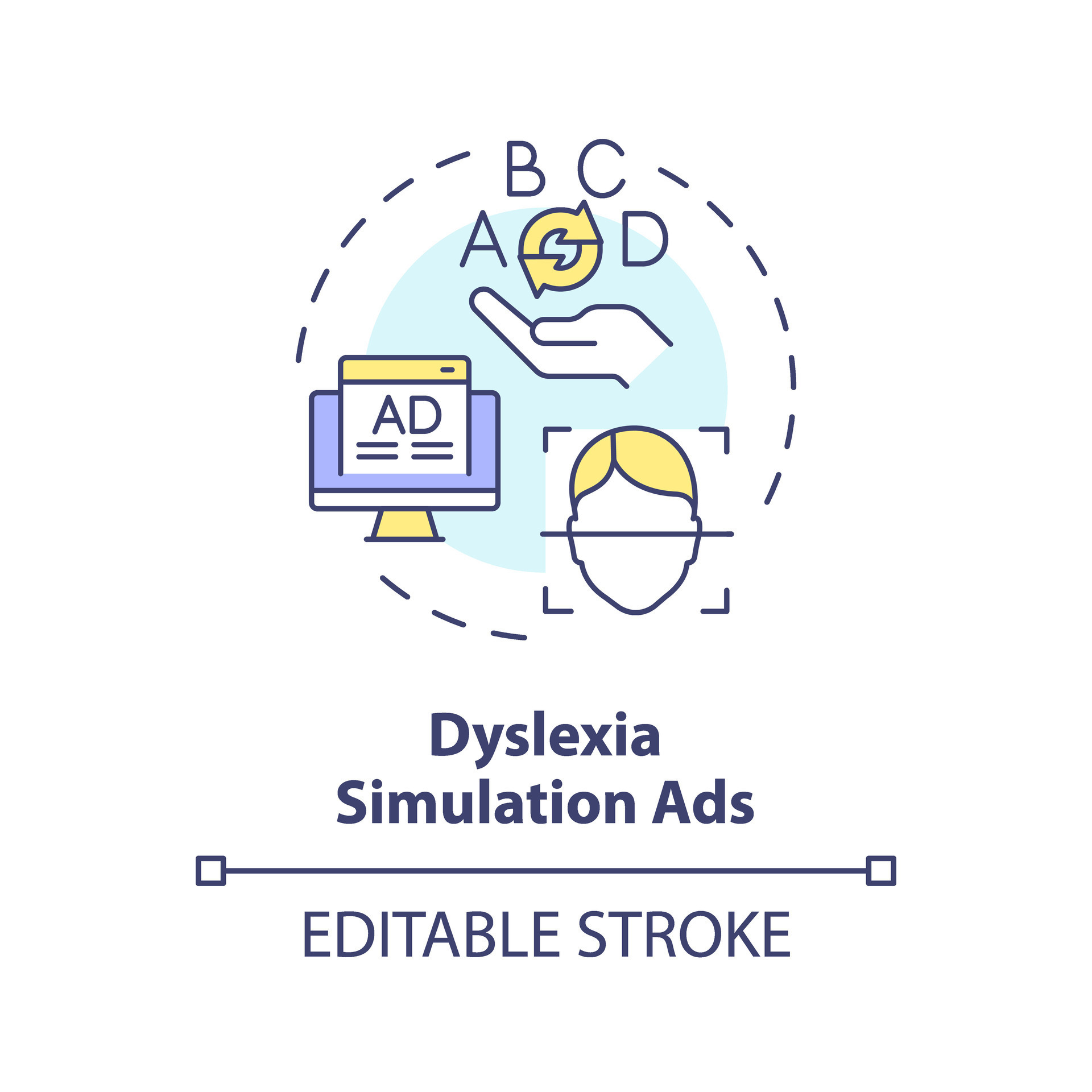 2d Editable Multicolor Icon Dyslexia Simulation Ads Concept Simple