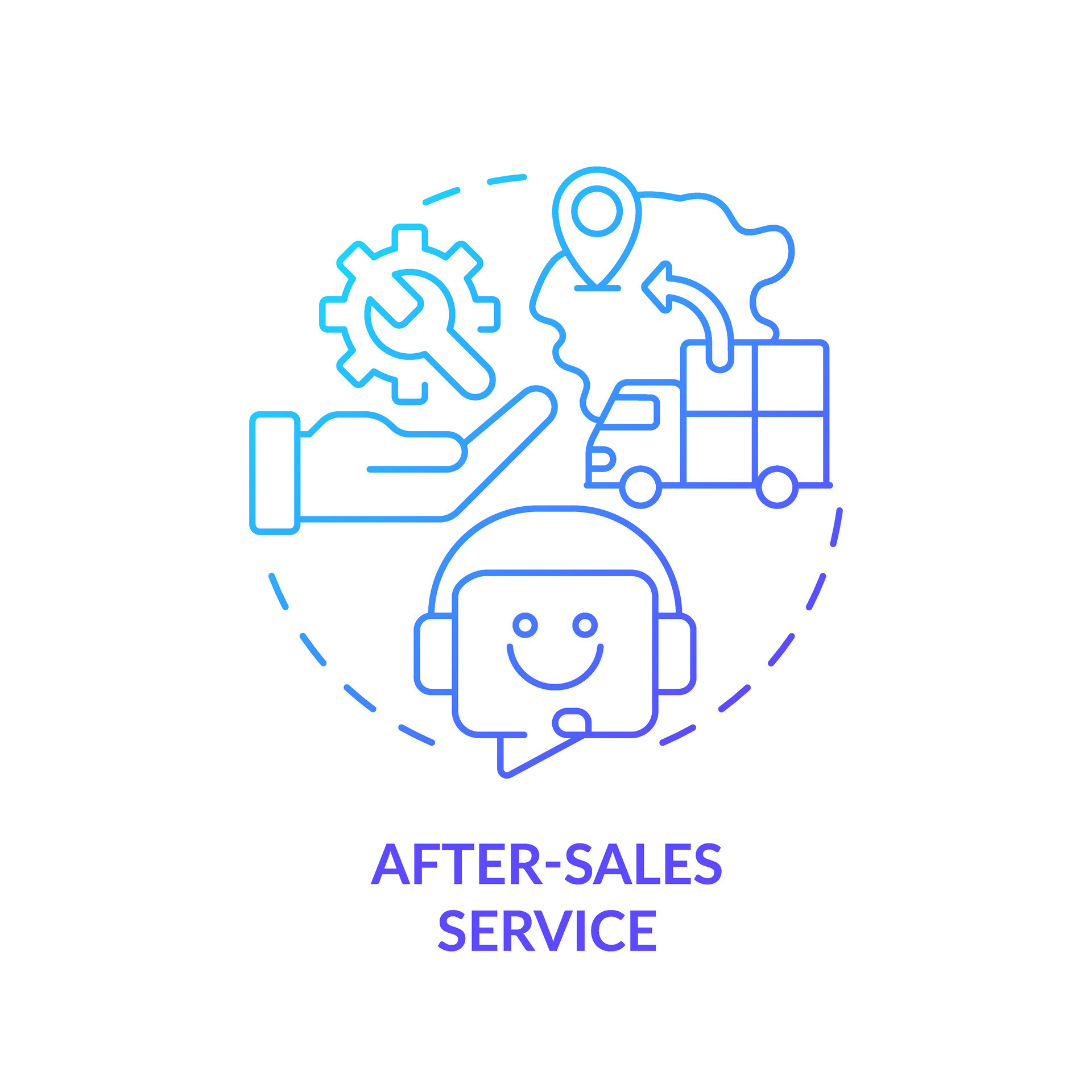 2D blue gradient icon after sales service concept, simple isolated ...