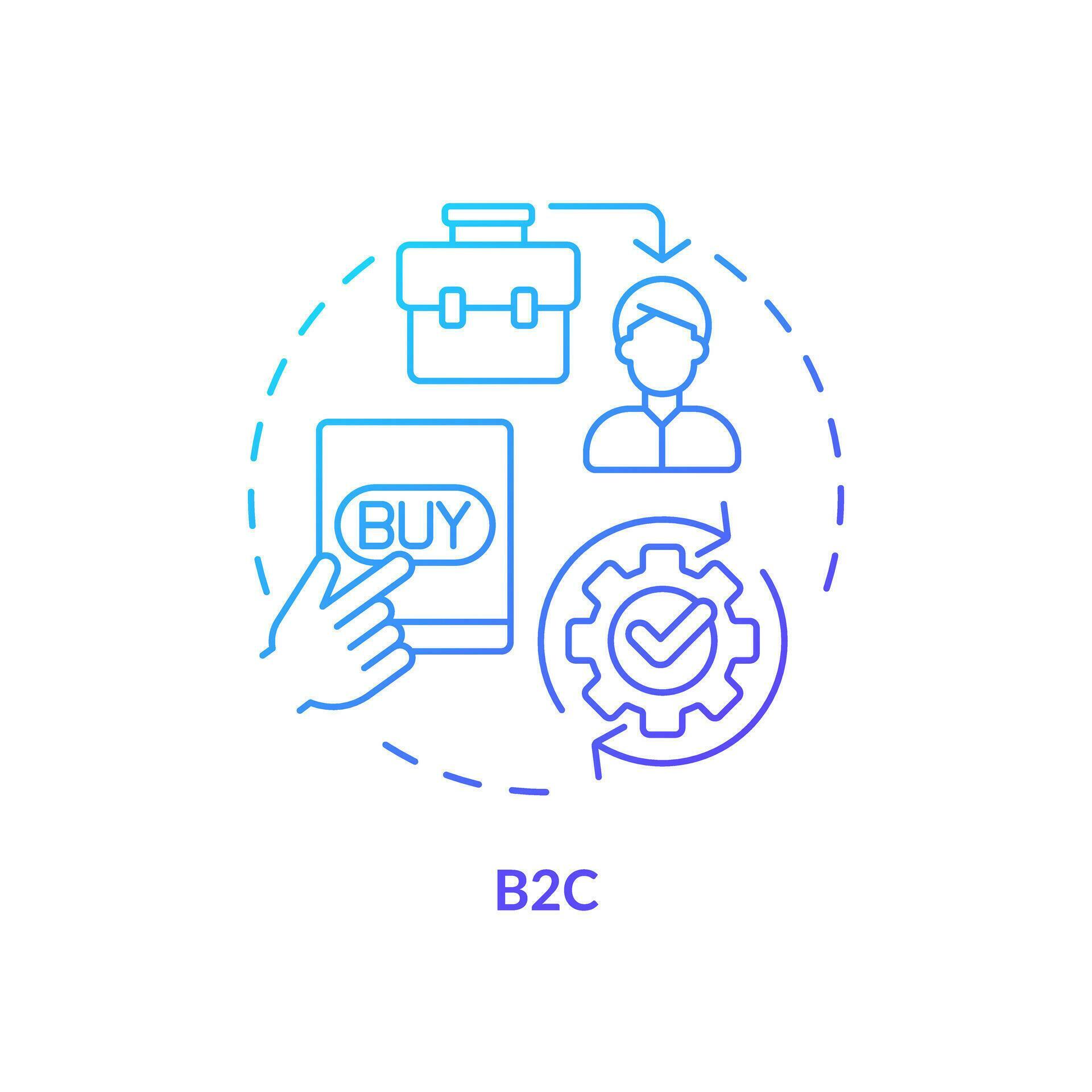 2D blue gradient icon B2C concept, simple isolated vector, C2C thin ...