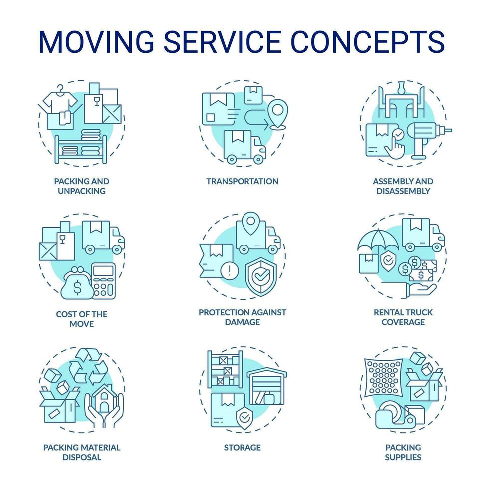 2d Editable Blue Thin Line Icons Set Representing Moving Service