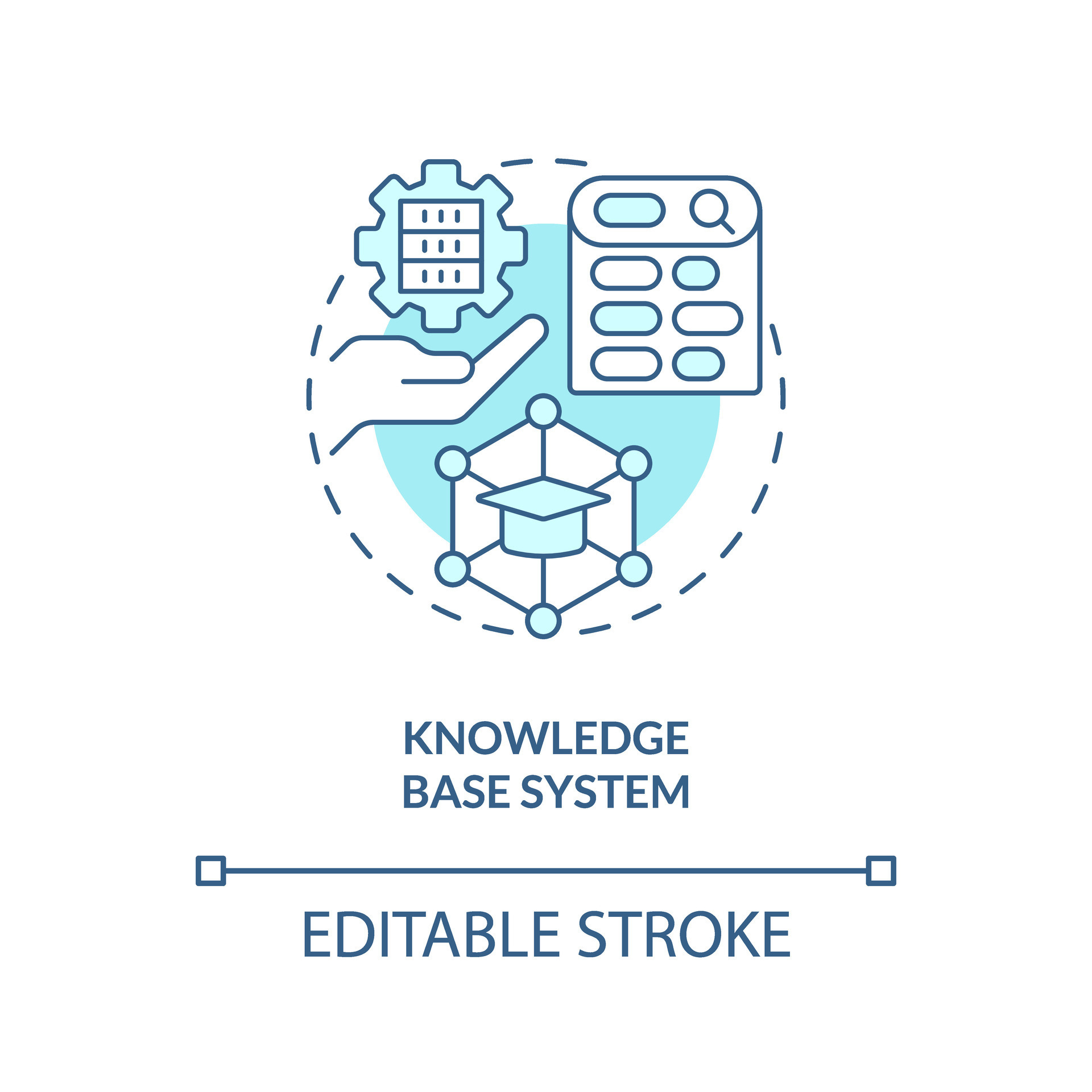 2D editable knowledge base system thin line blue icon concept, isolated ...