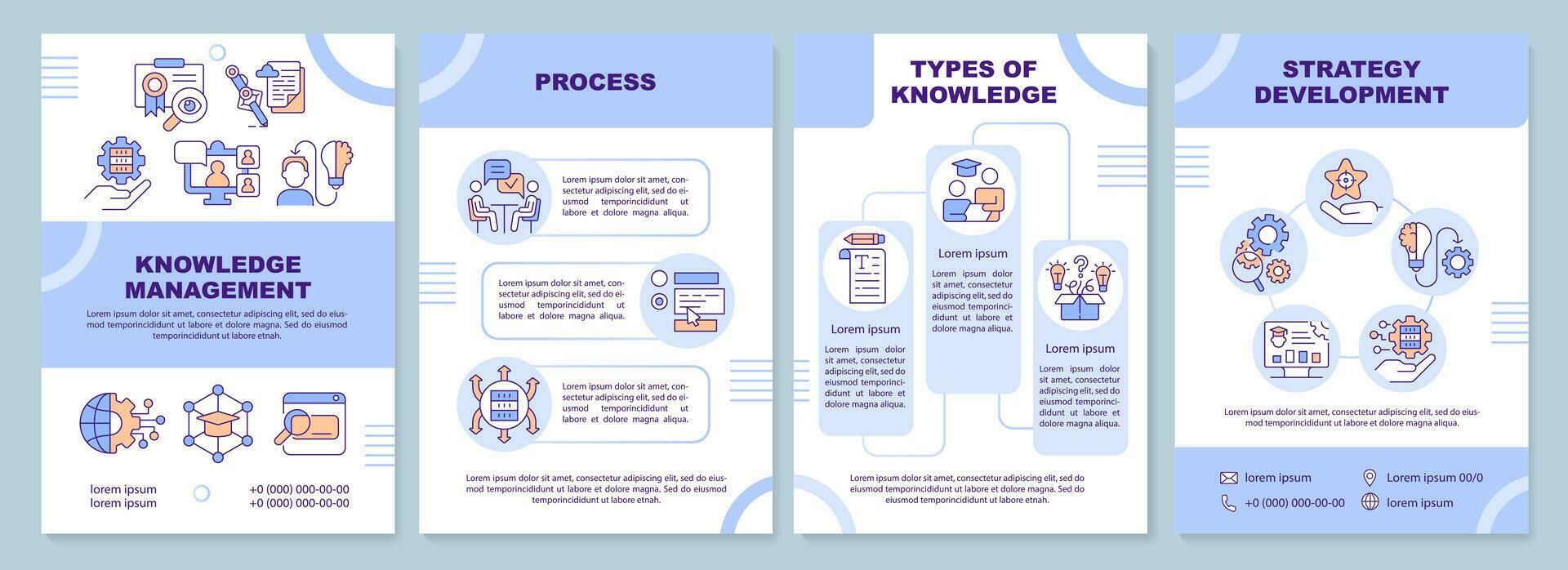 2D knowledge management brochure template, leaflet design with thin line icons, 4 vector layouts ...