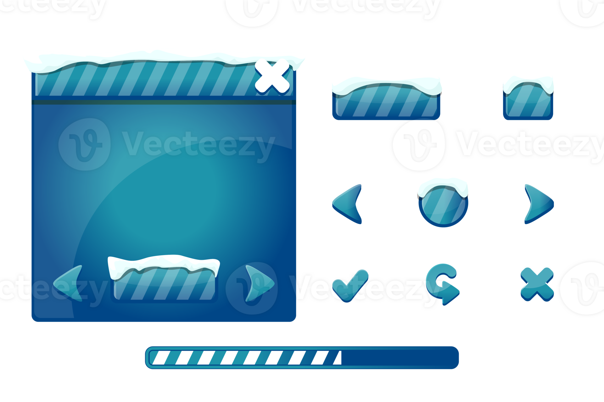 Cartoon Set Game Ui Buttons For Christmas In Blue Game User Interface