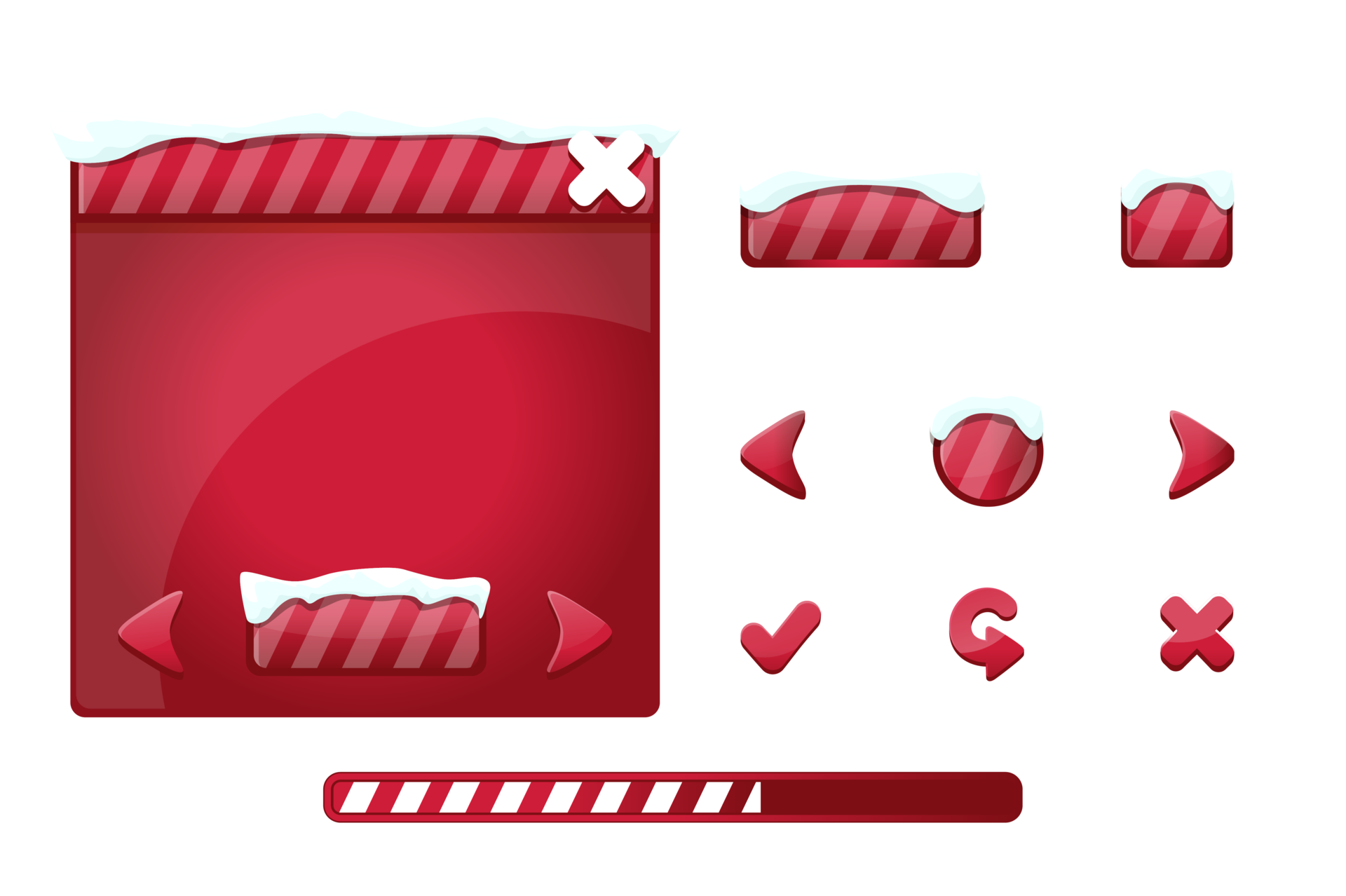 Cartoon Set Game Ui Buttons For Christmas In Red Game User Interface And Loading With Snow