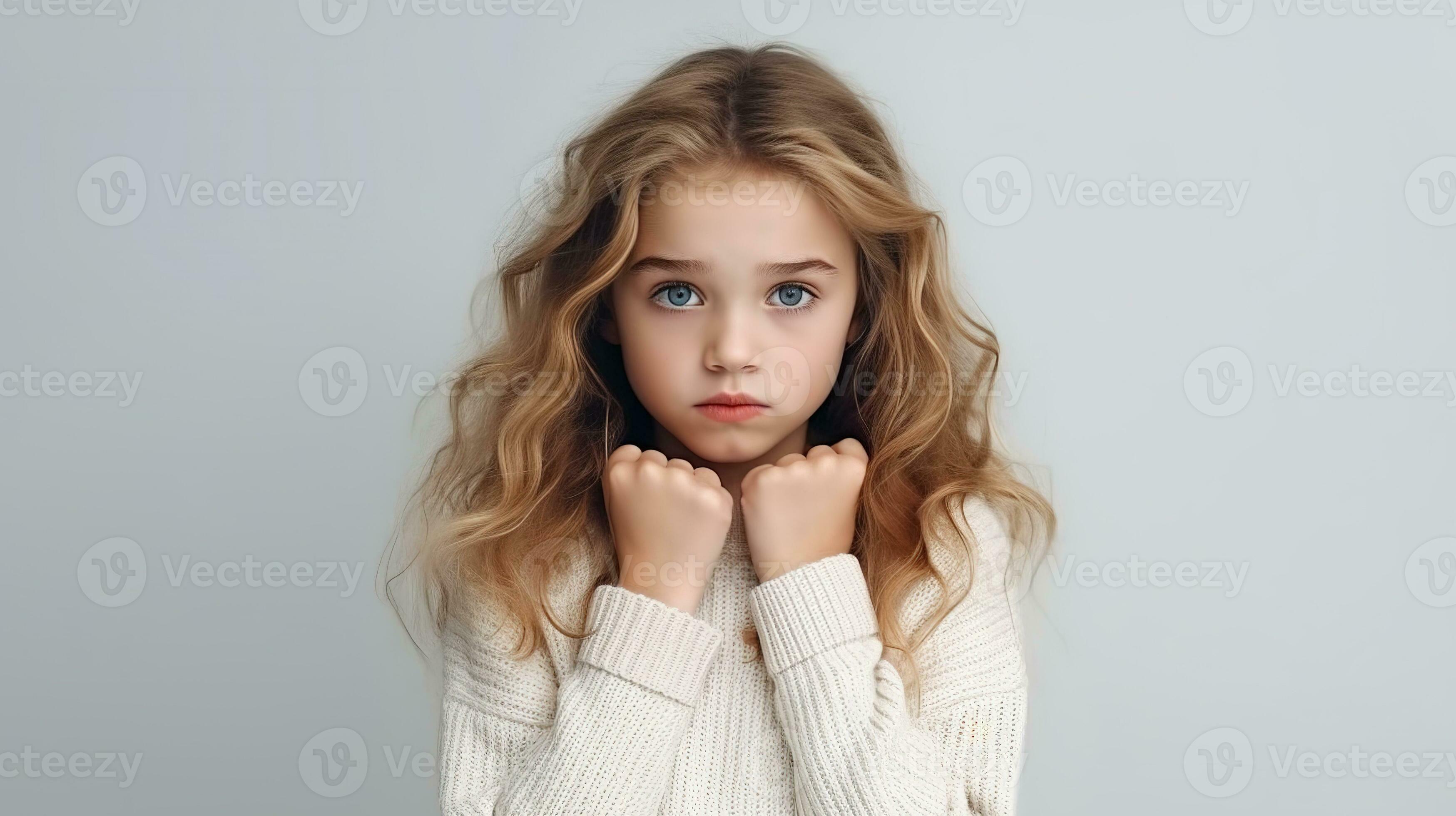 Scared Girl Looking at the Camera Isolated on the Minimalist Background 34233674 Stock Photo at ...