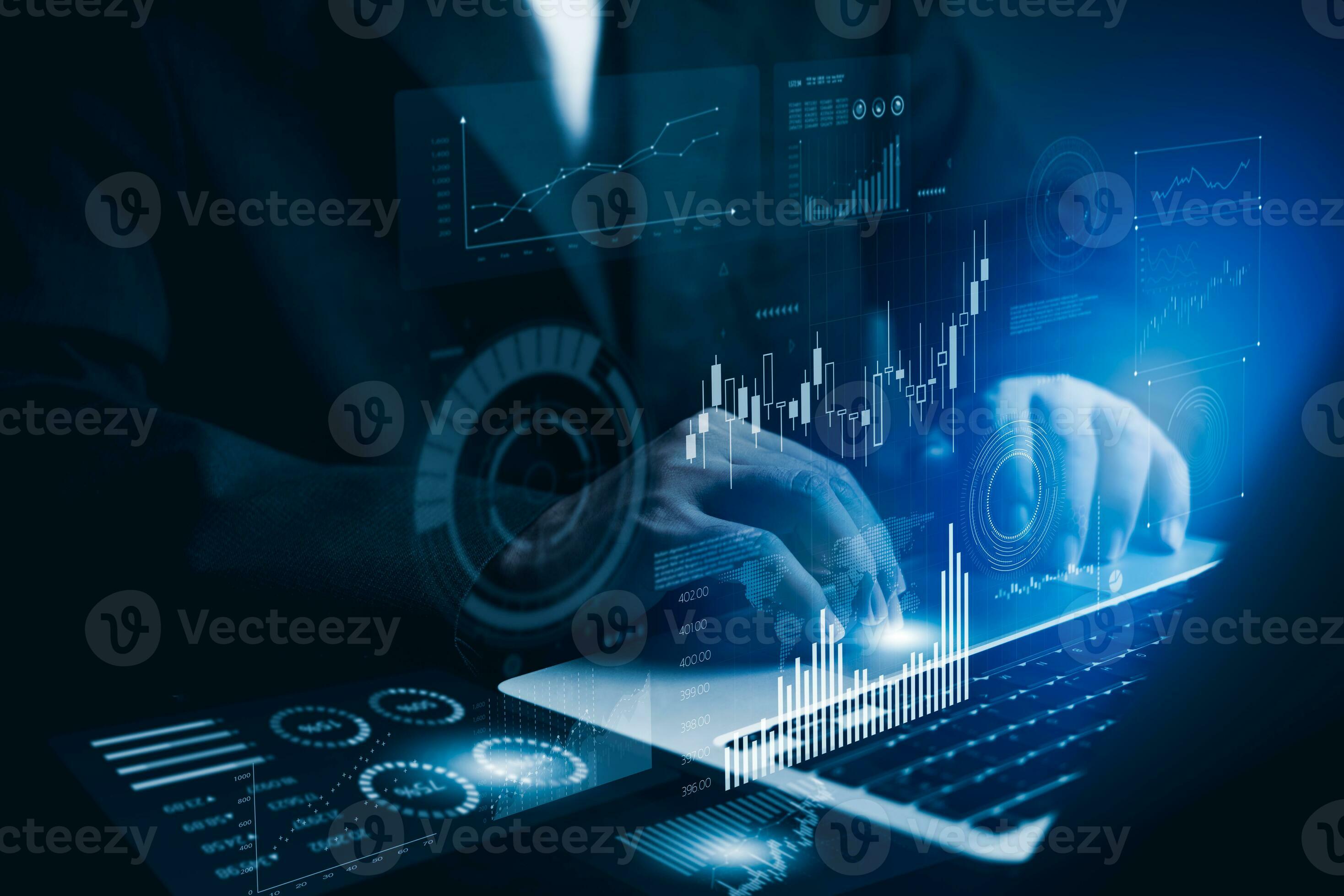 Data analysis and software development, business financial graph growth ...