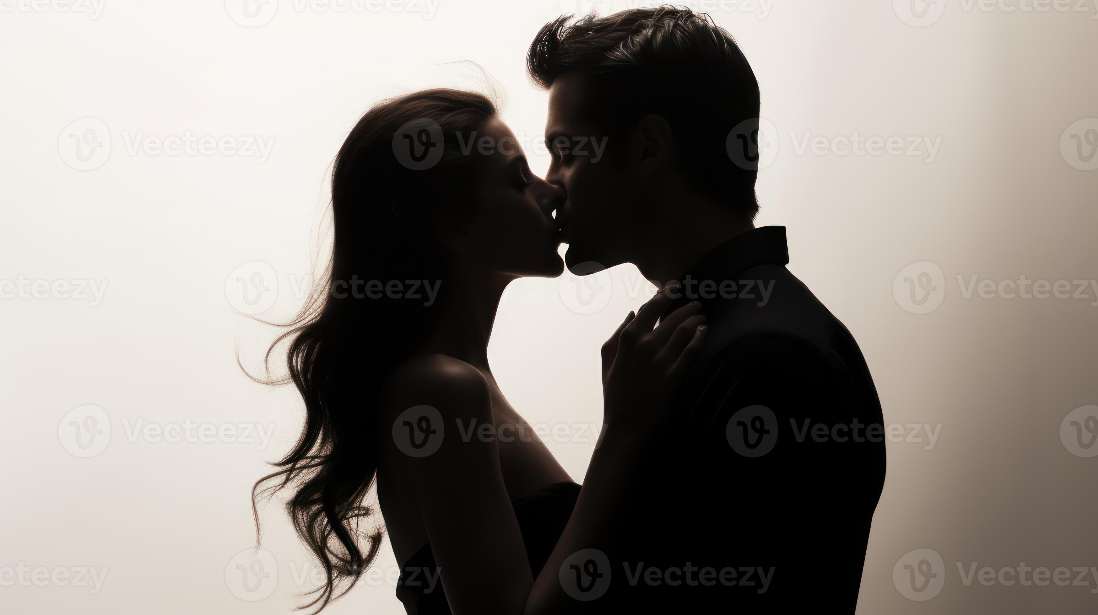 silhouette of young couple kissing on a light background, studio shot Generative AI 34247667 ...