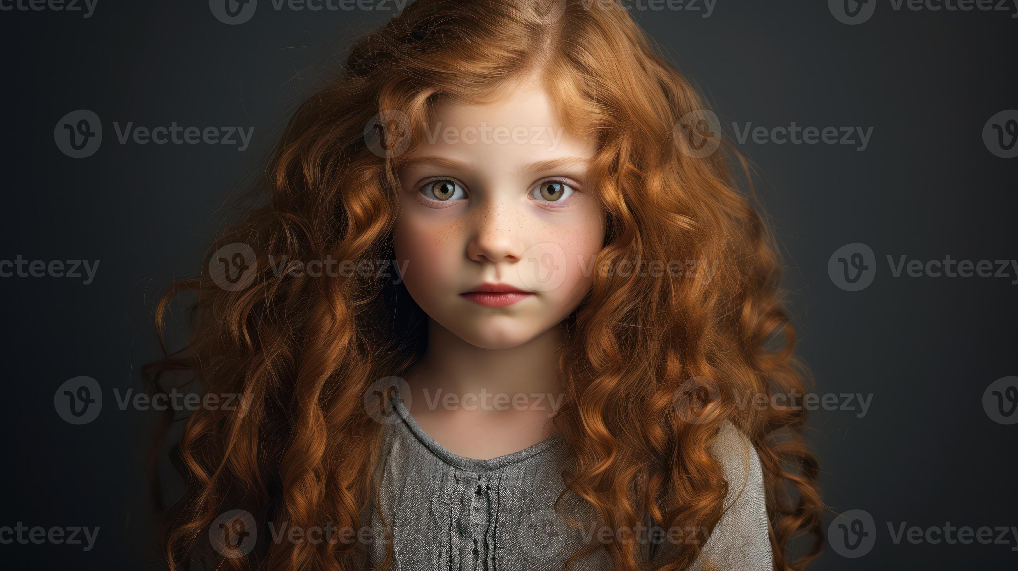 Portrait of a beautiful little girl with long curly red hair. Generative AI 34248082 Stock Photo ...