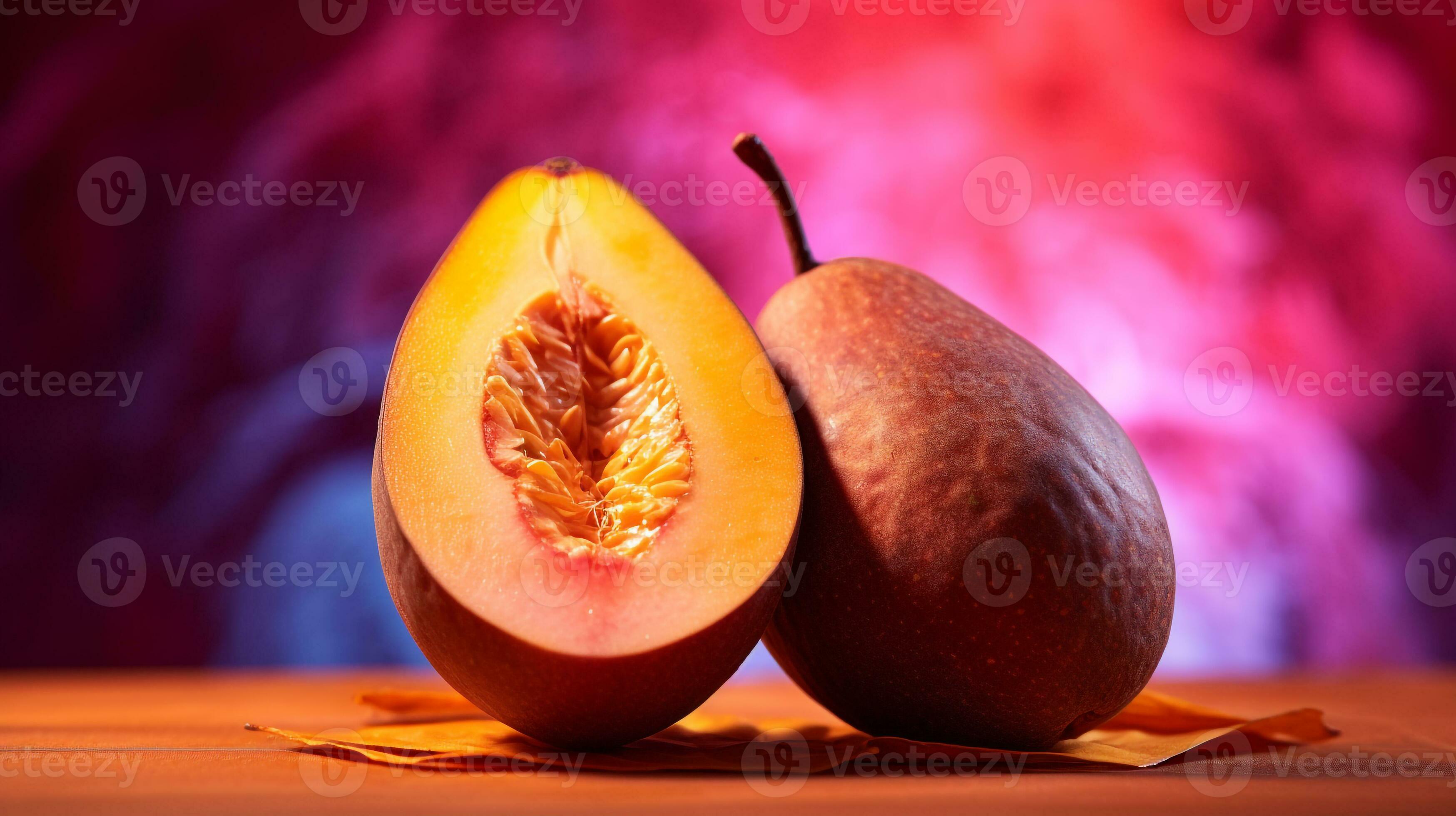 Photo Of Mamey Sapote Fruit Half Against A Colorful Abstract Background Generative Ai 34248542