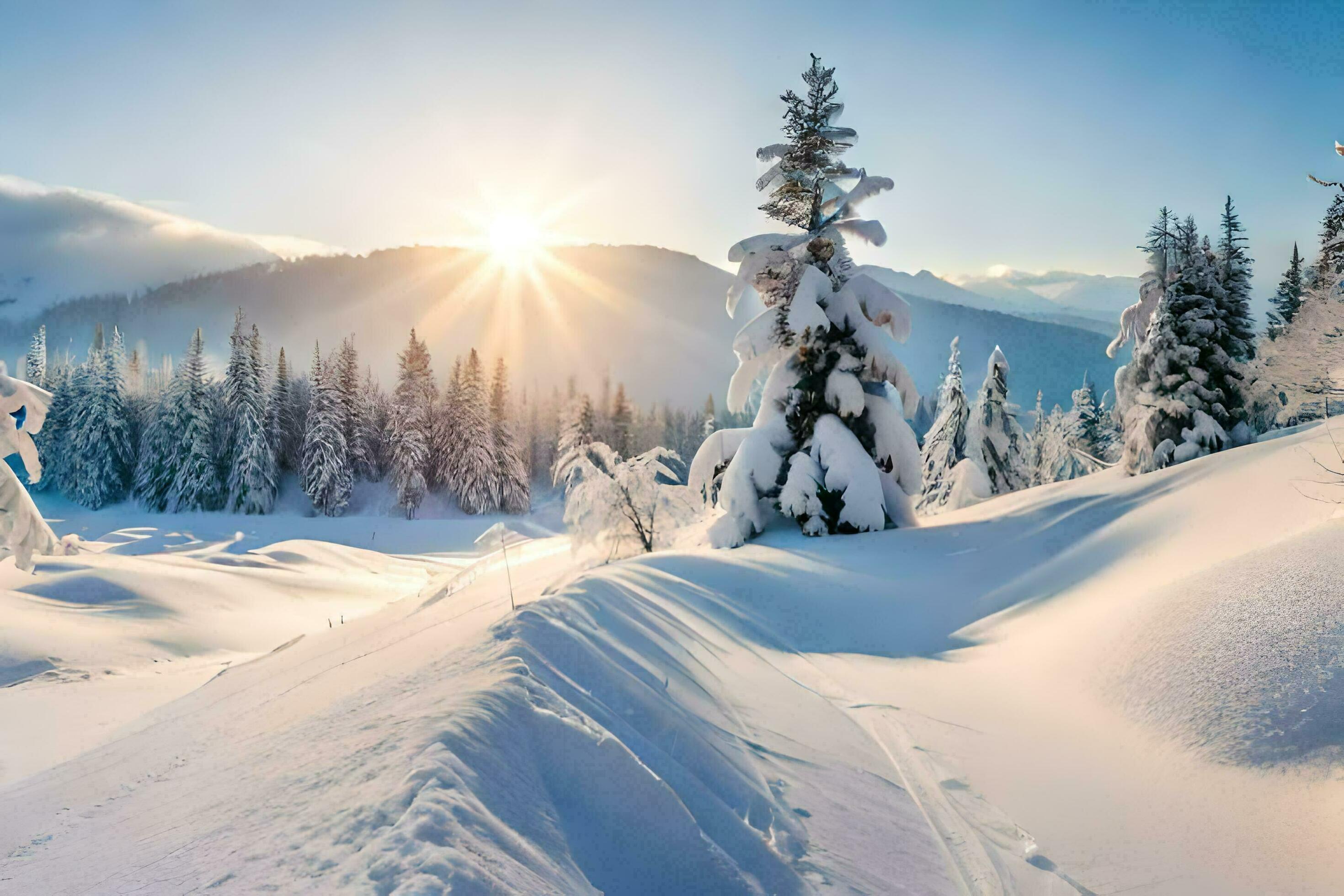 photo wallpaper the sky, snow, trees, sun, trees, trees, winter, trees ...
