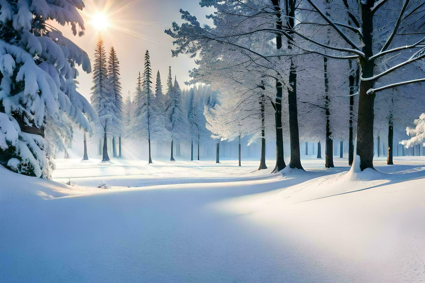 winter landscape with trees covered in snow. AI-Generated 34266425 ...