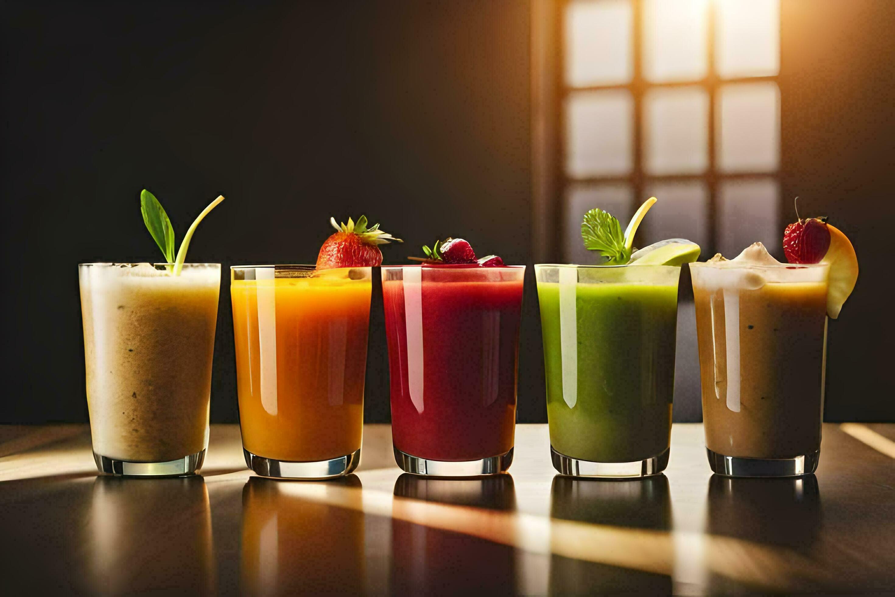 five different types of smoothies in glasses. AI-Generated 34286572 Stock Photo at Vecteezy
