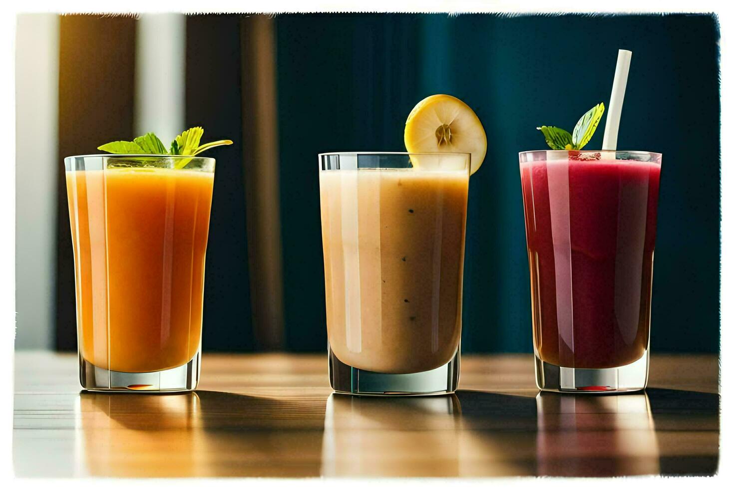 three different types of smoothies are shown in a row. AI-Generated 34314333 Stock Photo at Vecteezy