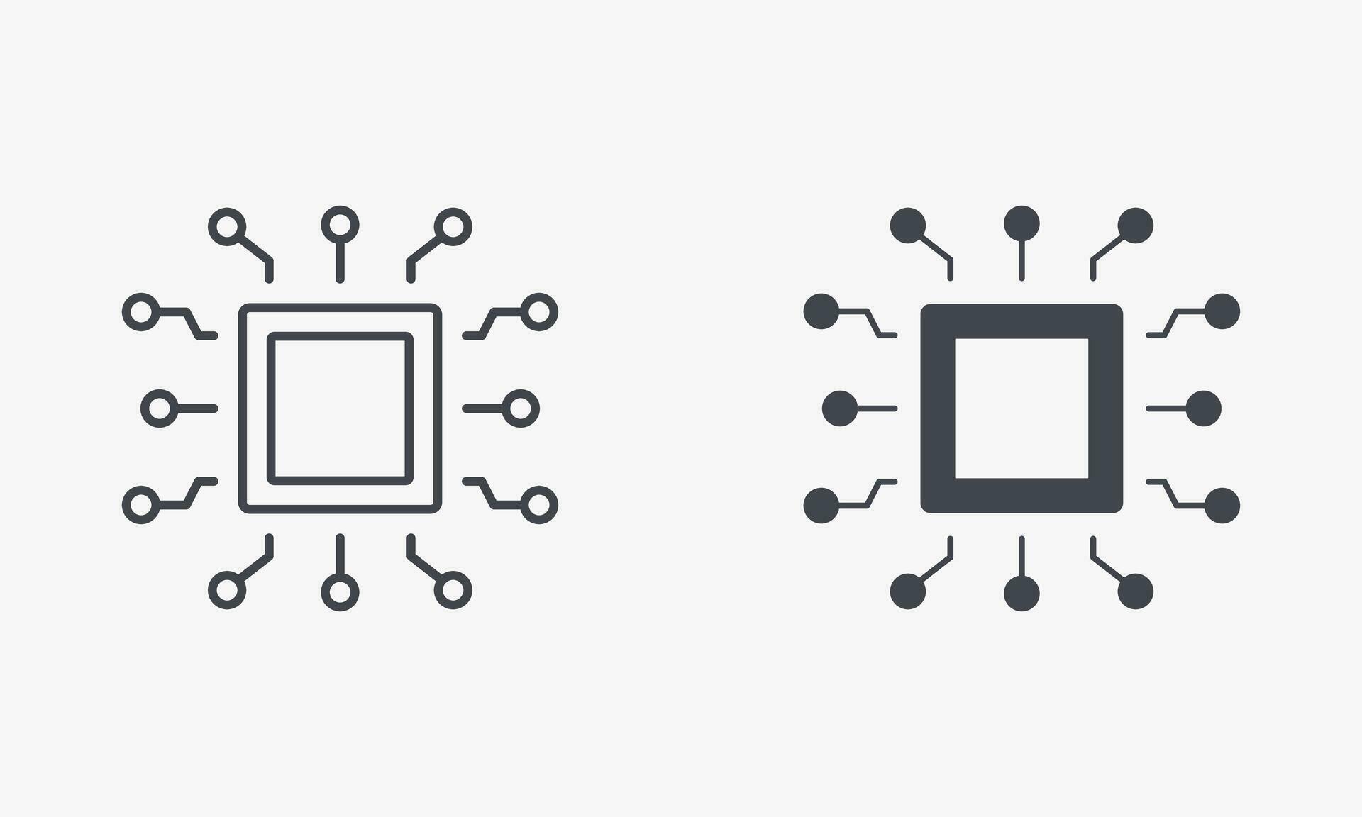 CPU Silhouette and Line Icon Set. Central Processing Unit, Electronic ...