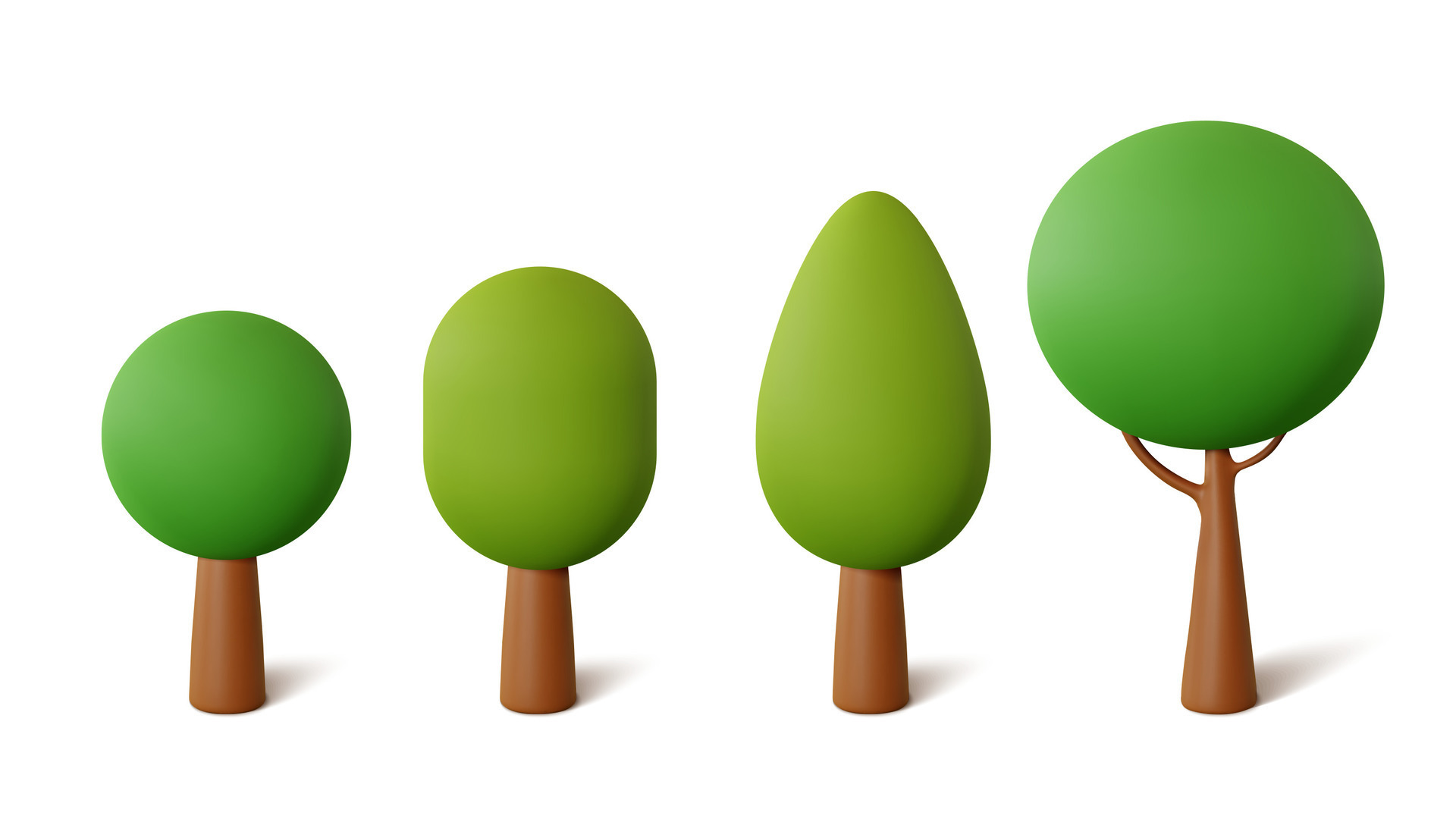 Set abstract Trees isolated on a white background. 3d rendering vector ...