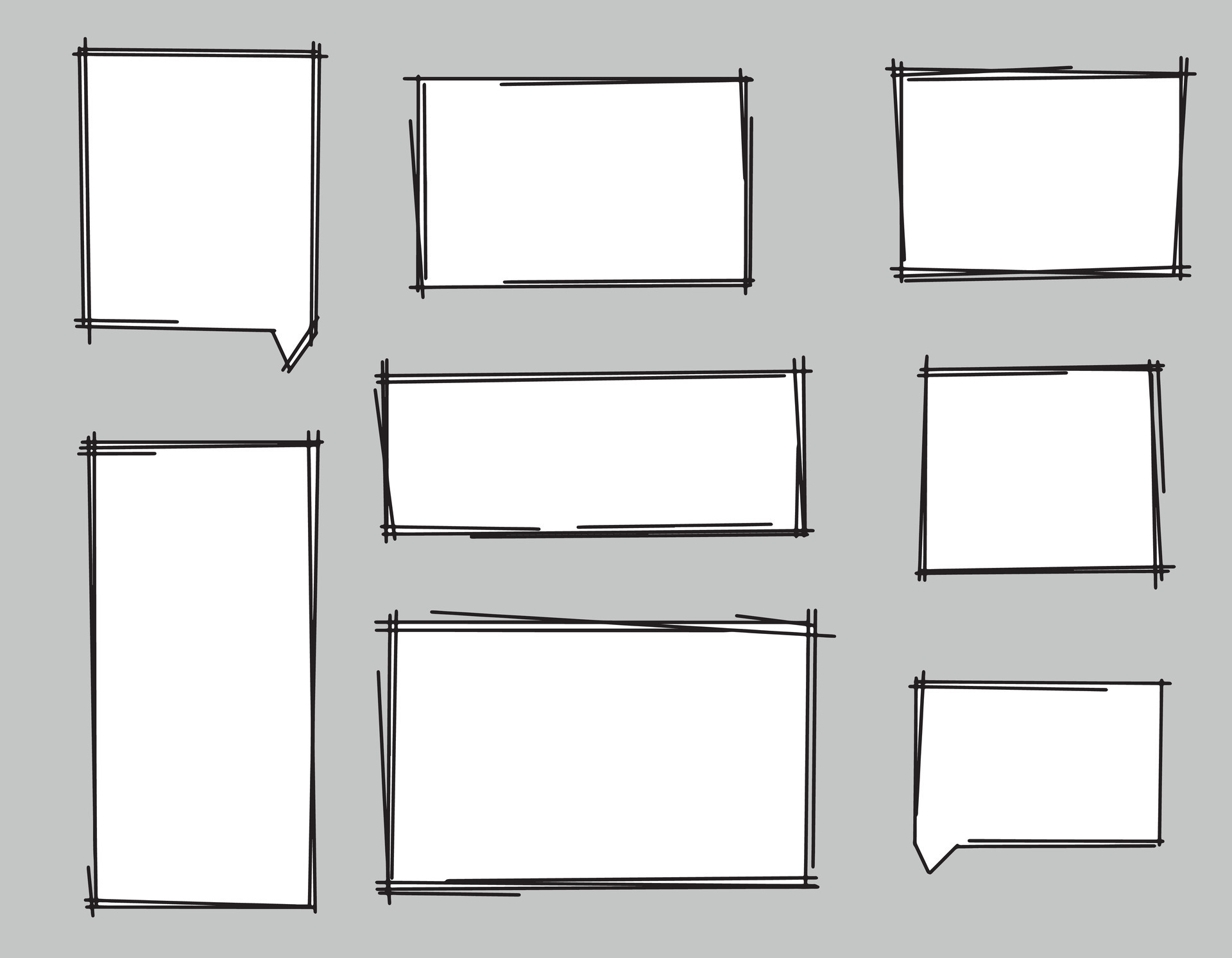 Set of hand drawn text boxes, vector graphics, clouds for quotes and ...