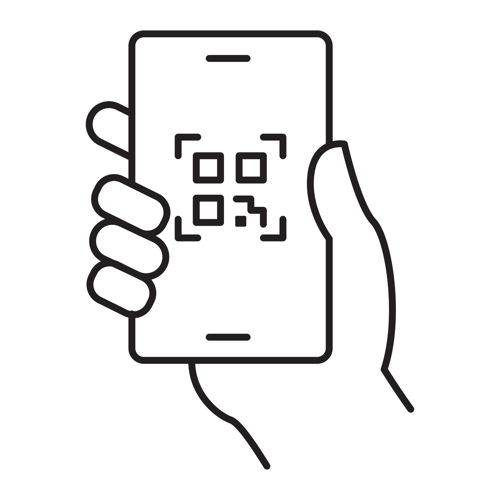Qr Code Scanner App Smartphone With Qr Code Handheld Code Reader Scan And Decode Icon
