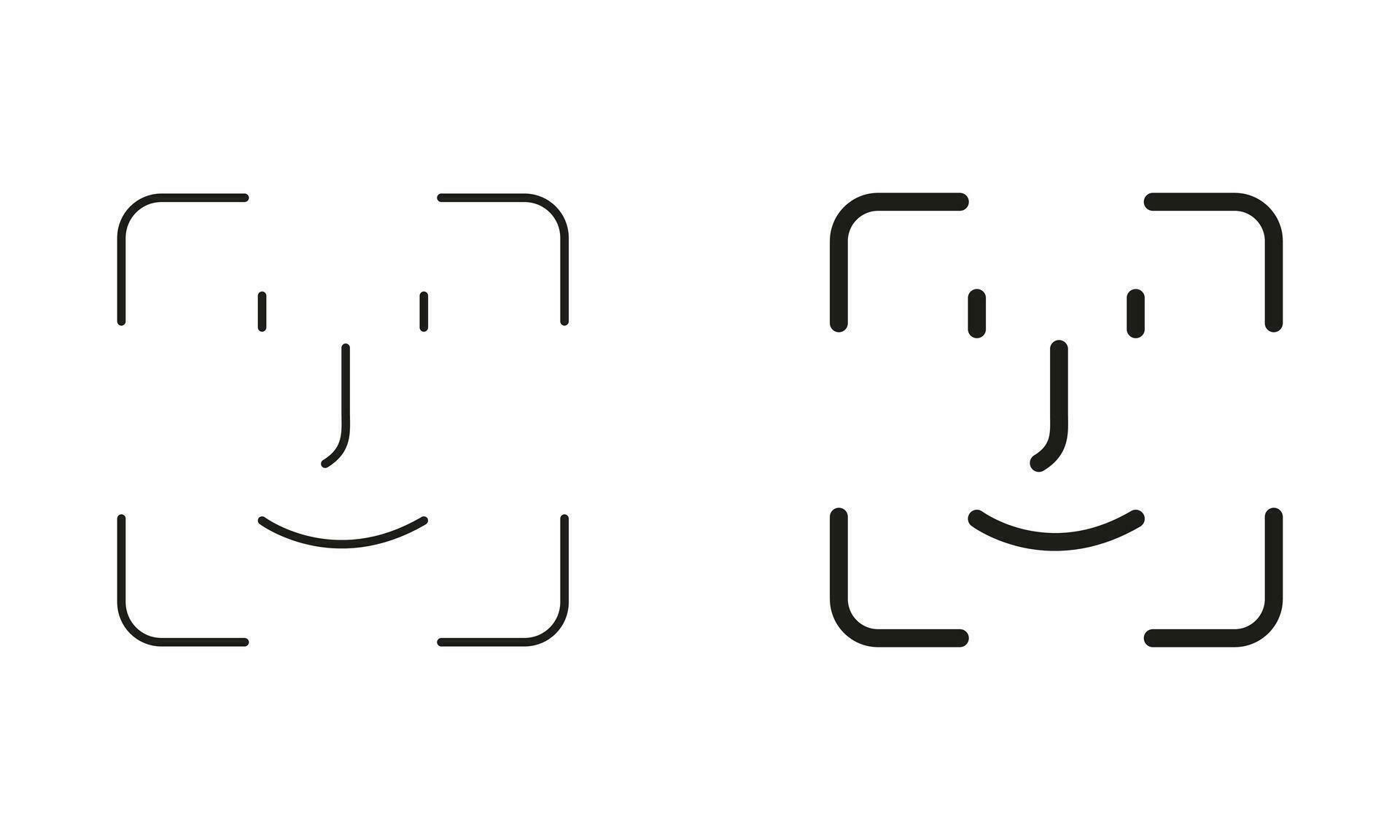 Face Id Line And Silhouette Black Icon Set Facial Recognition