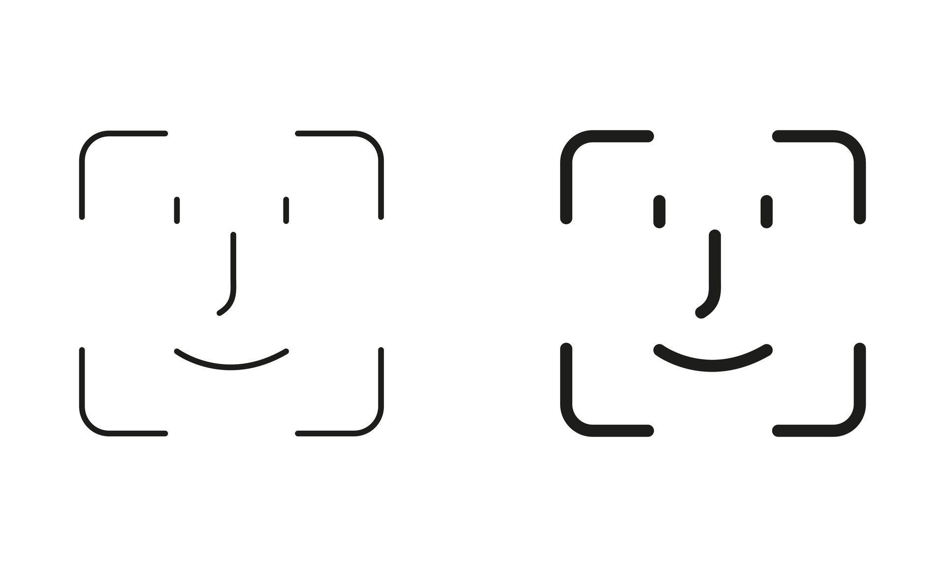 Face Id Line And Silhouette Black Icon Set Facial Recognition