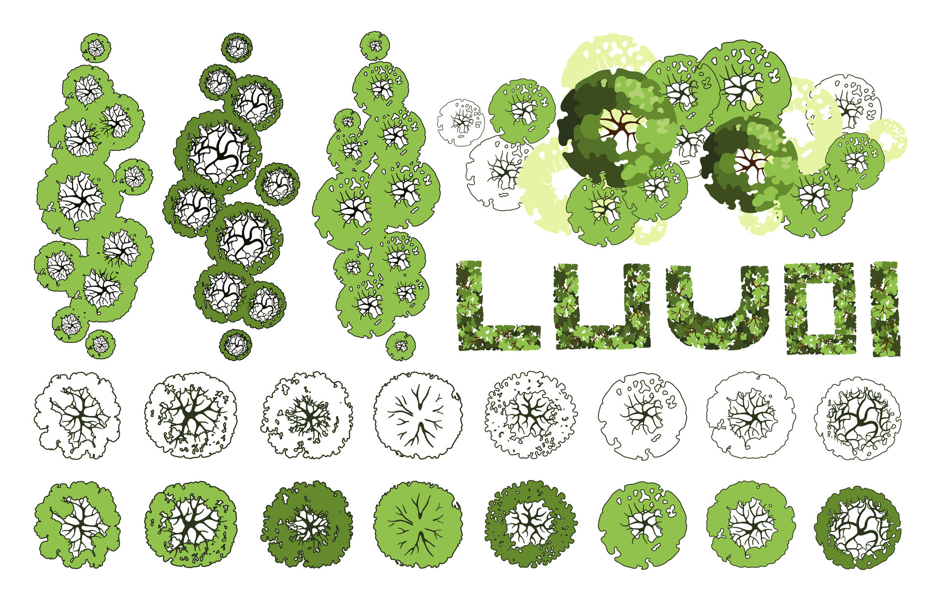 Tree for architectural floor plans. Entourage design. Various trees ...