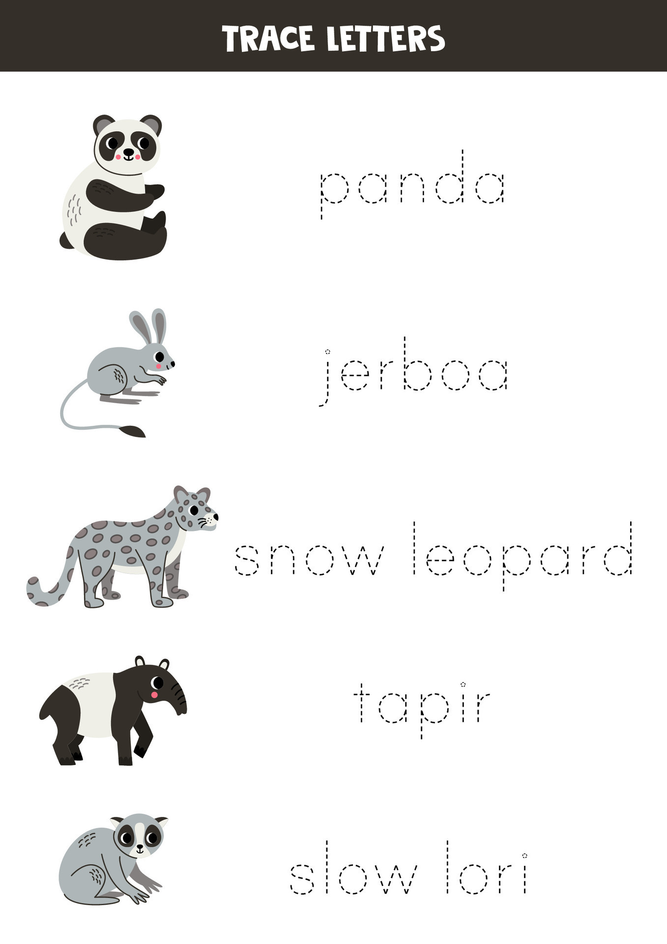 Tracing letters with cute Asian animals. Writing practice. 34334388 ...