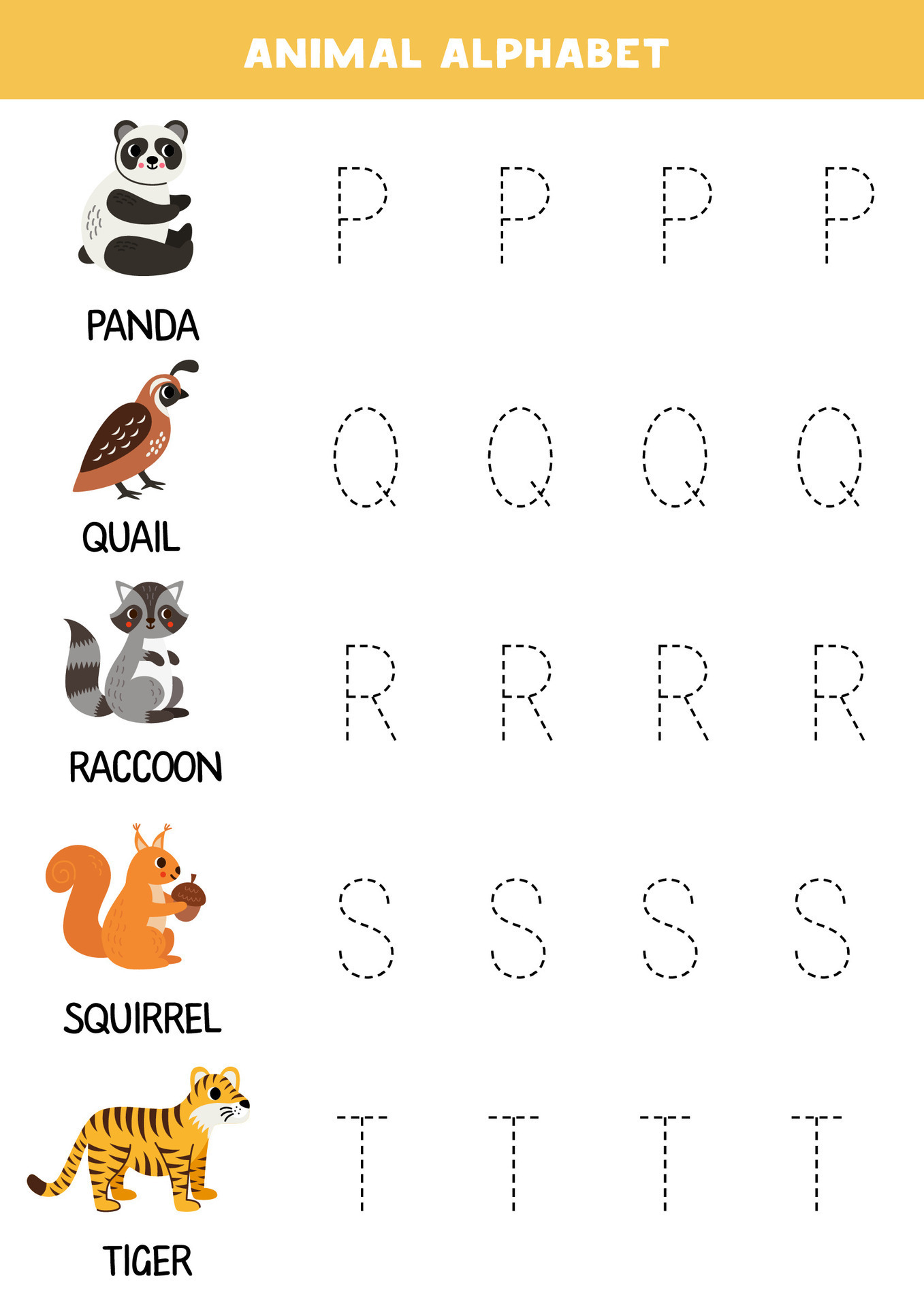 Tracing letters of animal alphabet. Writing practice. 34334395 Vector ...