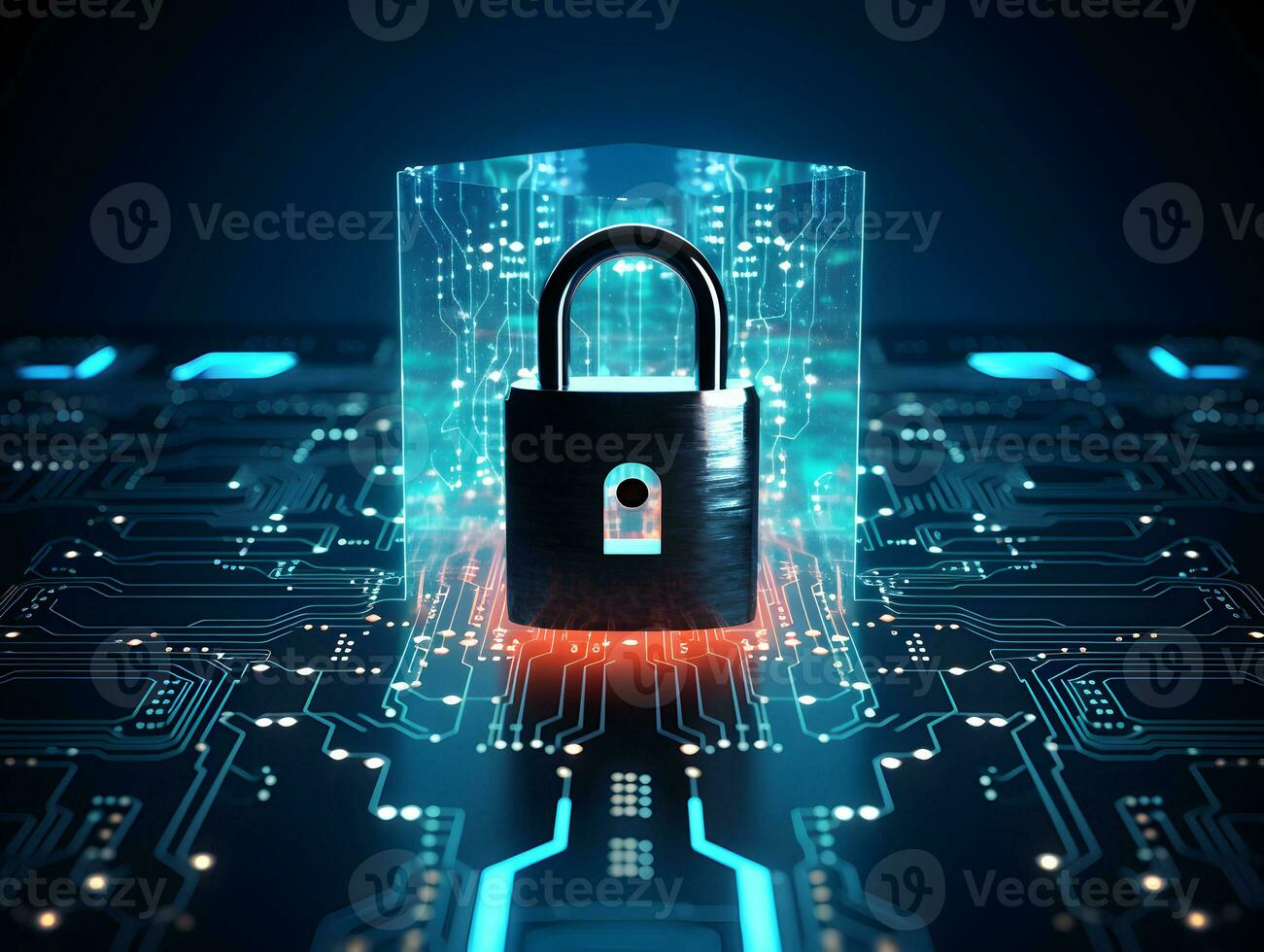 Lock With Circuit Pattern Concept Of Data Security Cybersecurity Cyber Defense Ai Generative