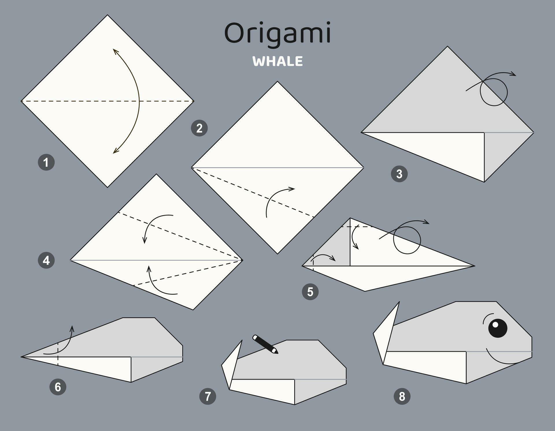 Whale origami scheme tutorial moving model. Origami for kids. Step by ... Whale origami scheme tutorial moving model. Origami for kids. Step by ...