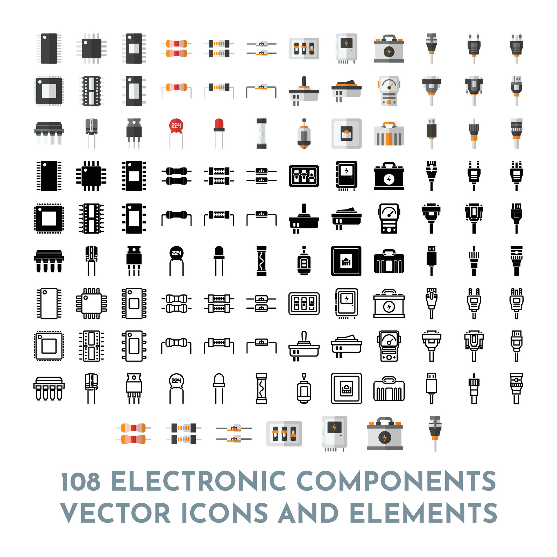 108 Electronic Components Vector Icon Pack and Elements 34338484 Vector ...