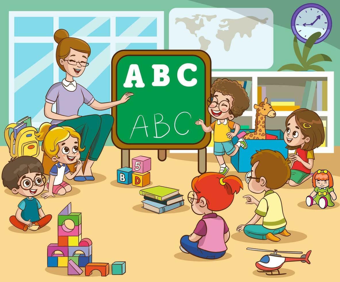 colegio profesor y niños estudiando en salón de clases vector ... colegio profesor y niños estudiando en salón de clases vector ...