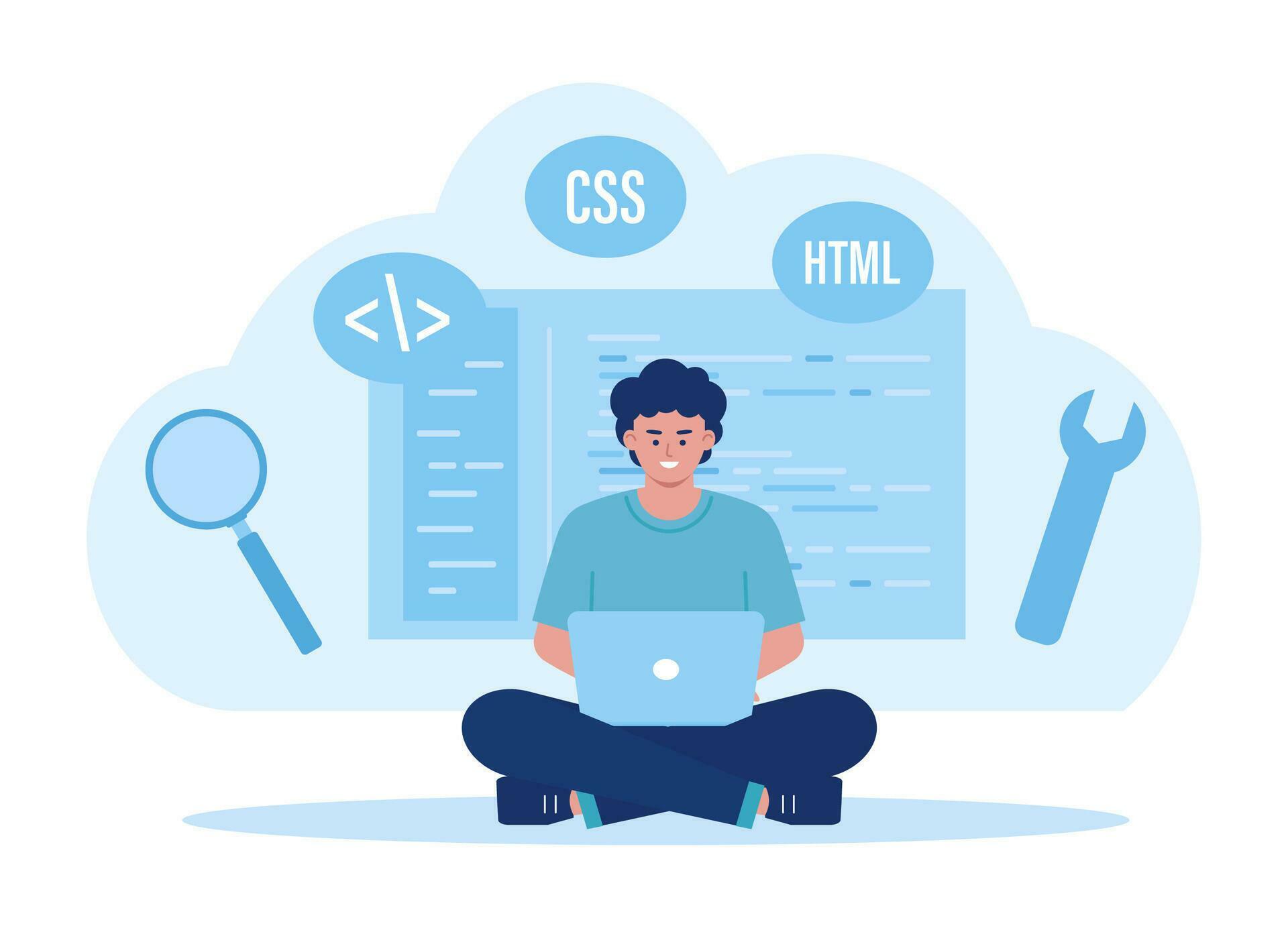 Html Css Programming Data Analysis Concept Flat Illustration 34342883 Vector Art At Vecteezy