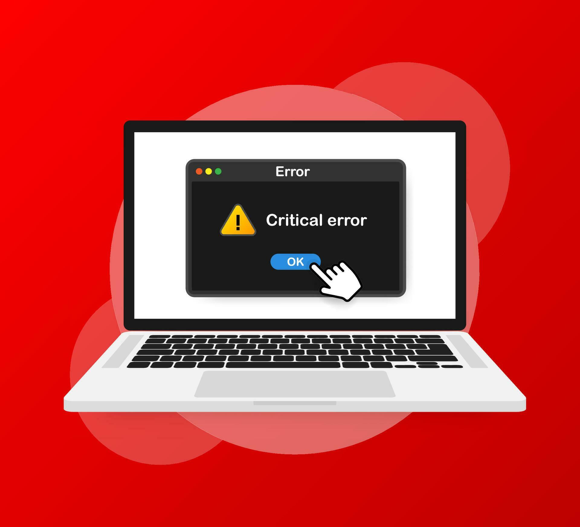 System error vector icon failure pc interface. Error message computer window alert popup ...
