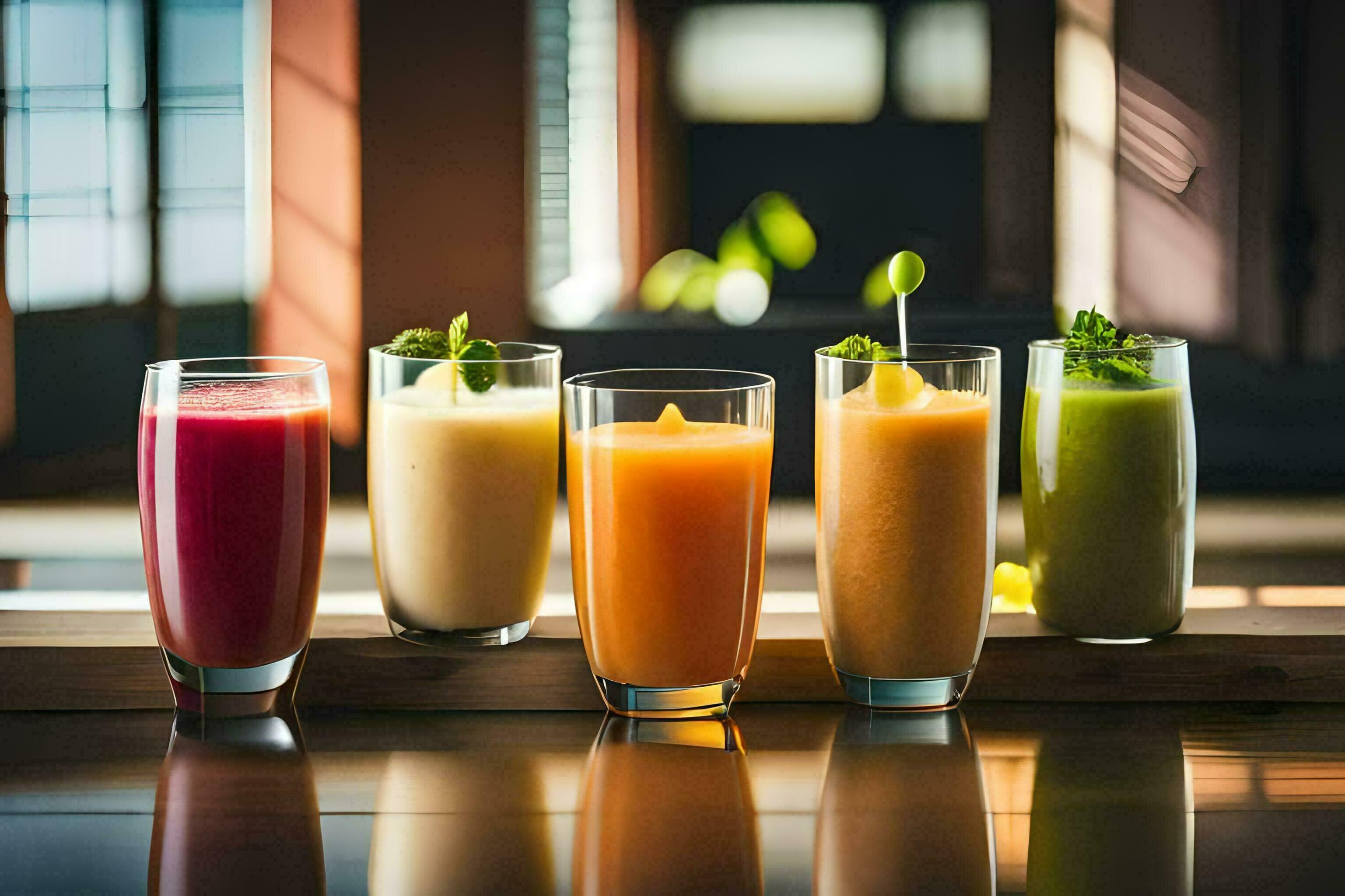 five different types of smoothies in glasses. AI-Generated 34359071 Stock Photo at Vecteezy