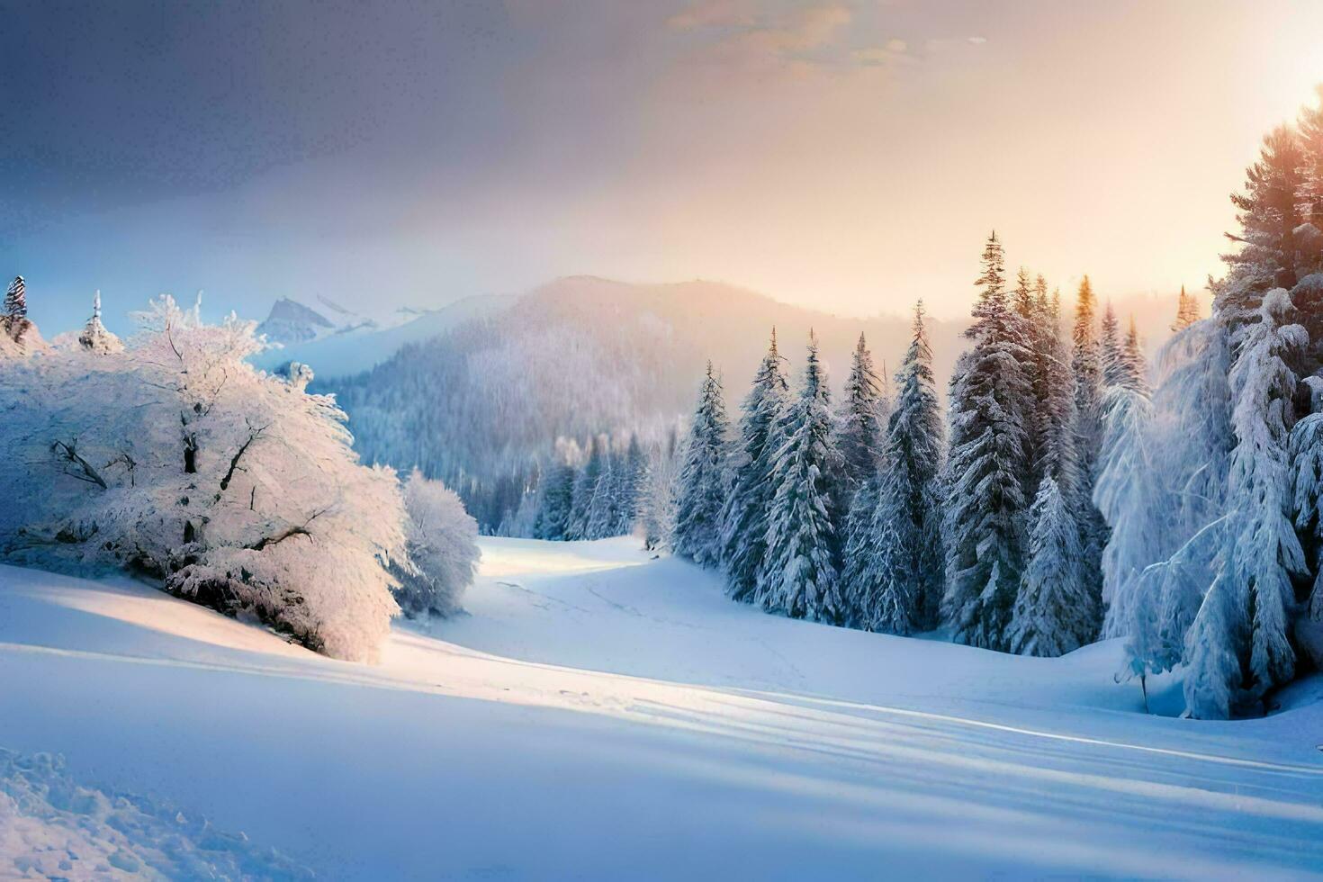 winter landscape with trees covered in snow. AI-Generated 34365036 ...