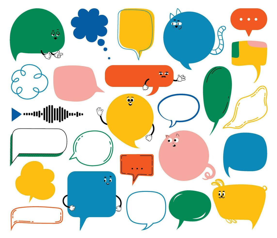 Set of cartoon speech bubbles. Retro-style dialog box designs with ...