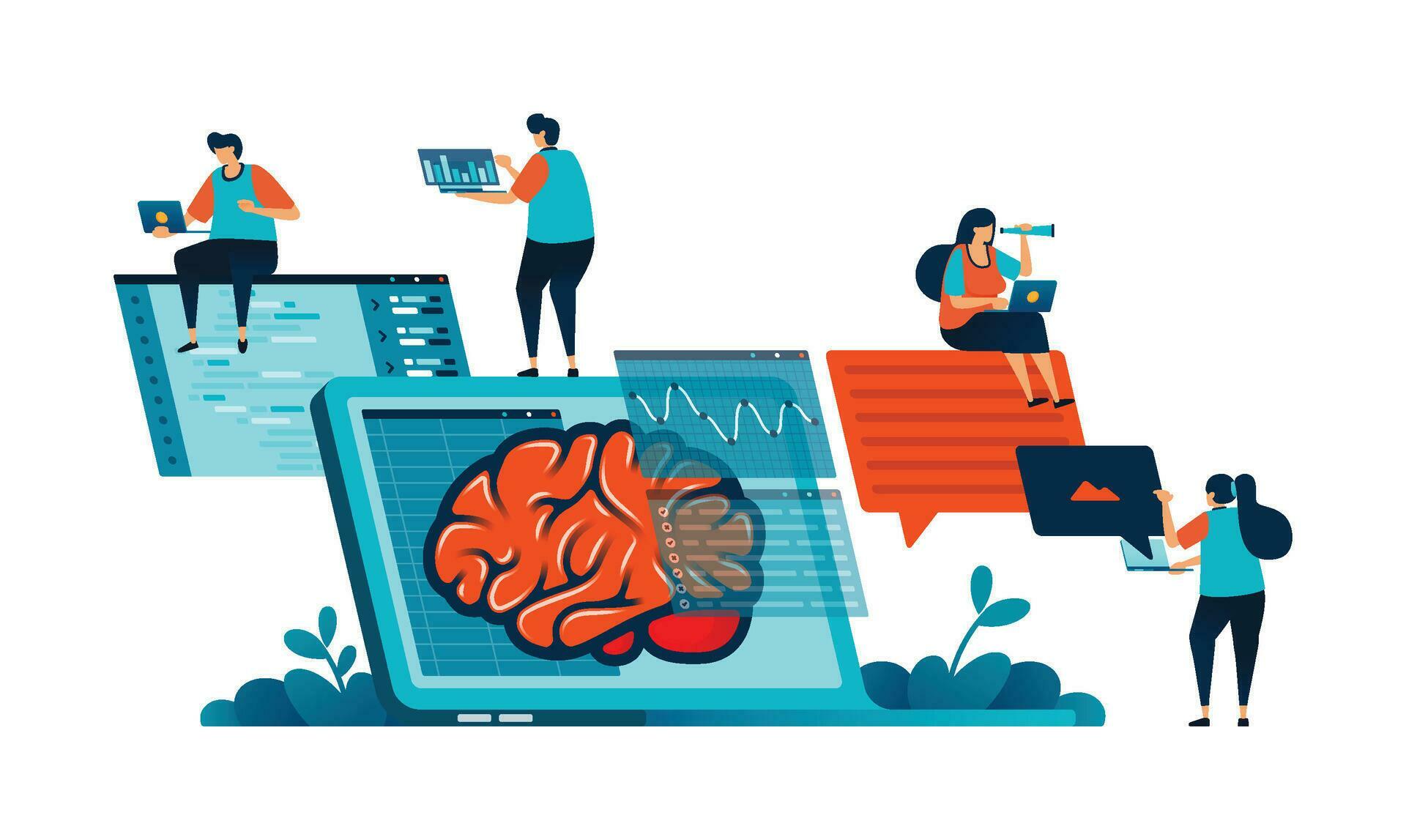 Artificial intelligence illustration of ai program to help problem ...