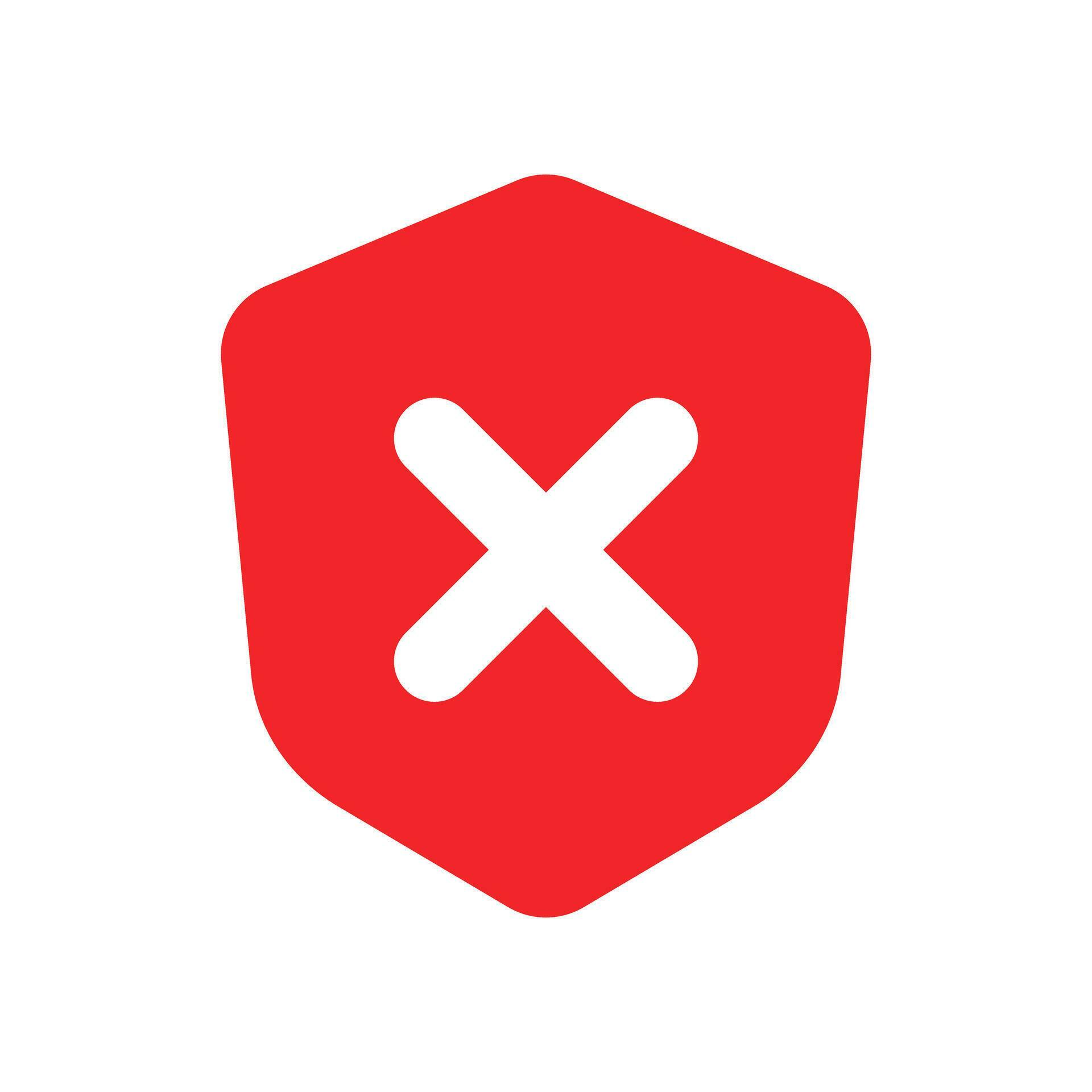 Cross Marked Shield Icon Vulnerable Security Vector 34370672 Vector
