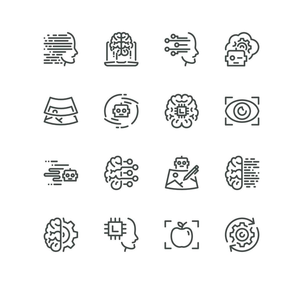 Set of artificial intelligence related icons, machine learning, smart ...