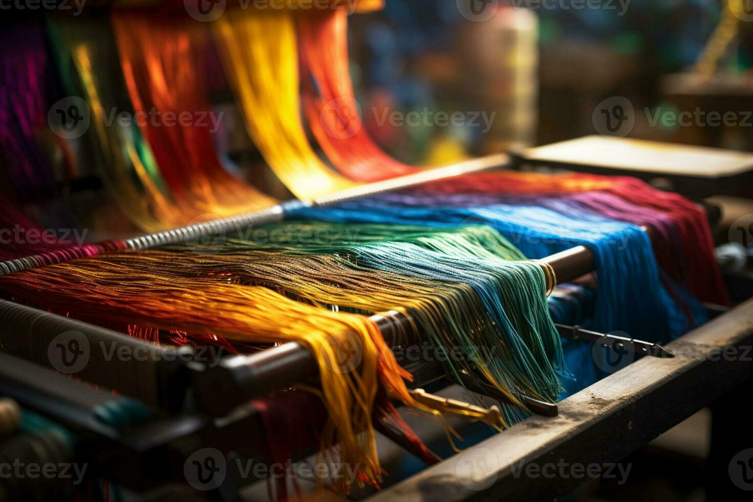 colorful yarn weaving on a loom bokeh style background with Generative AI 34372960 Stock Photo ...