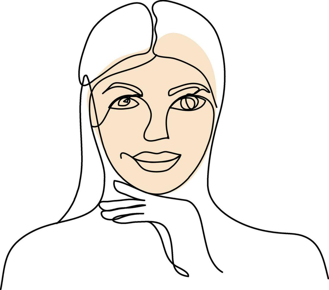 One Line Drawing Face Abstract Woman Portrait Modern Minimalism Art