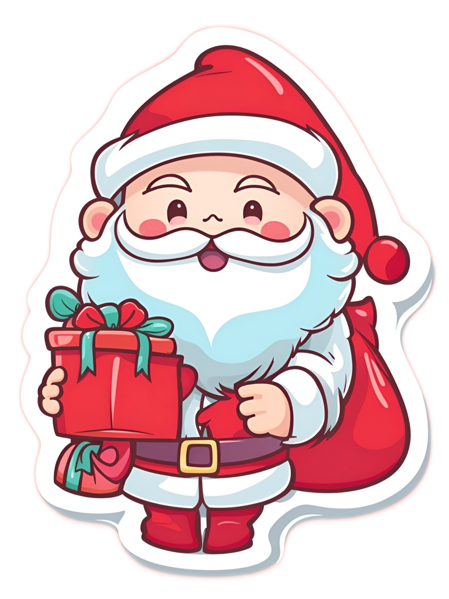 Sticker Of Cute Cartoon Santa Claus Coming In Christmas Day With Gifts sticker-of-cute-cartoon-santa-claus-coming-in-christmas-day-with-gifts