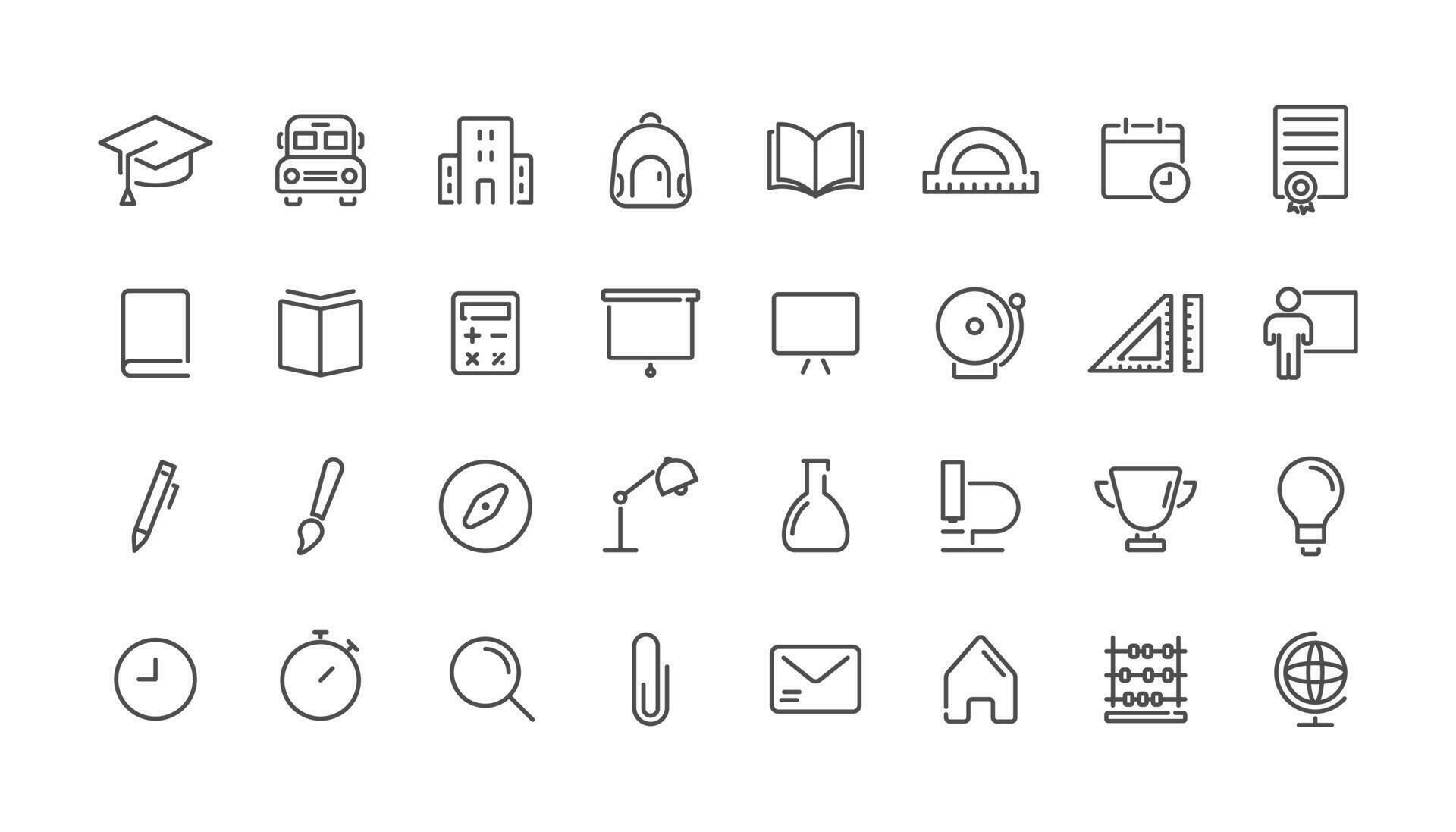 Education line icons. Outline school icons. Education icons in line ...