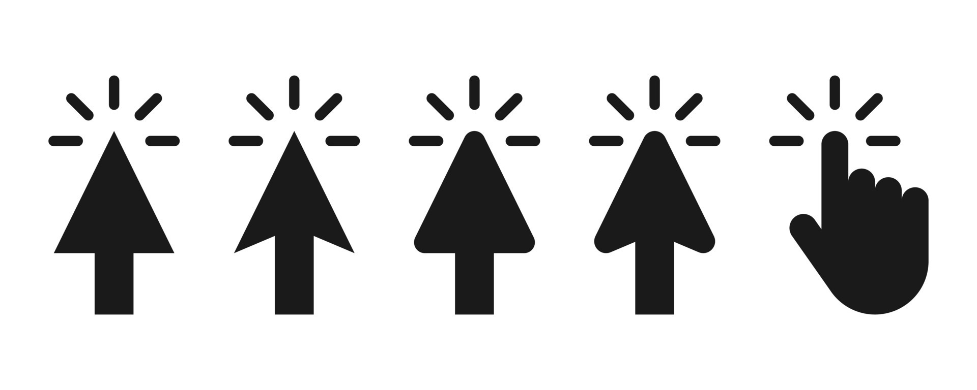 Clicking cursor icon. Arrow cursor in black. Arrow pointer icon set. Click cursor symbol. Stock ...
