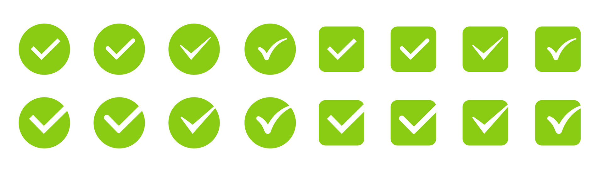 Green checkmark tick set. Correct tick symbol. Round and square ... Green checkmark tick set. Correct tick symbol. Round and square ...