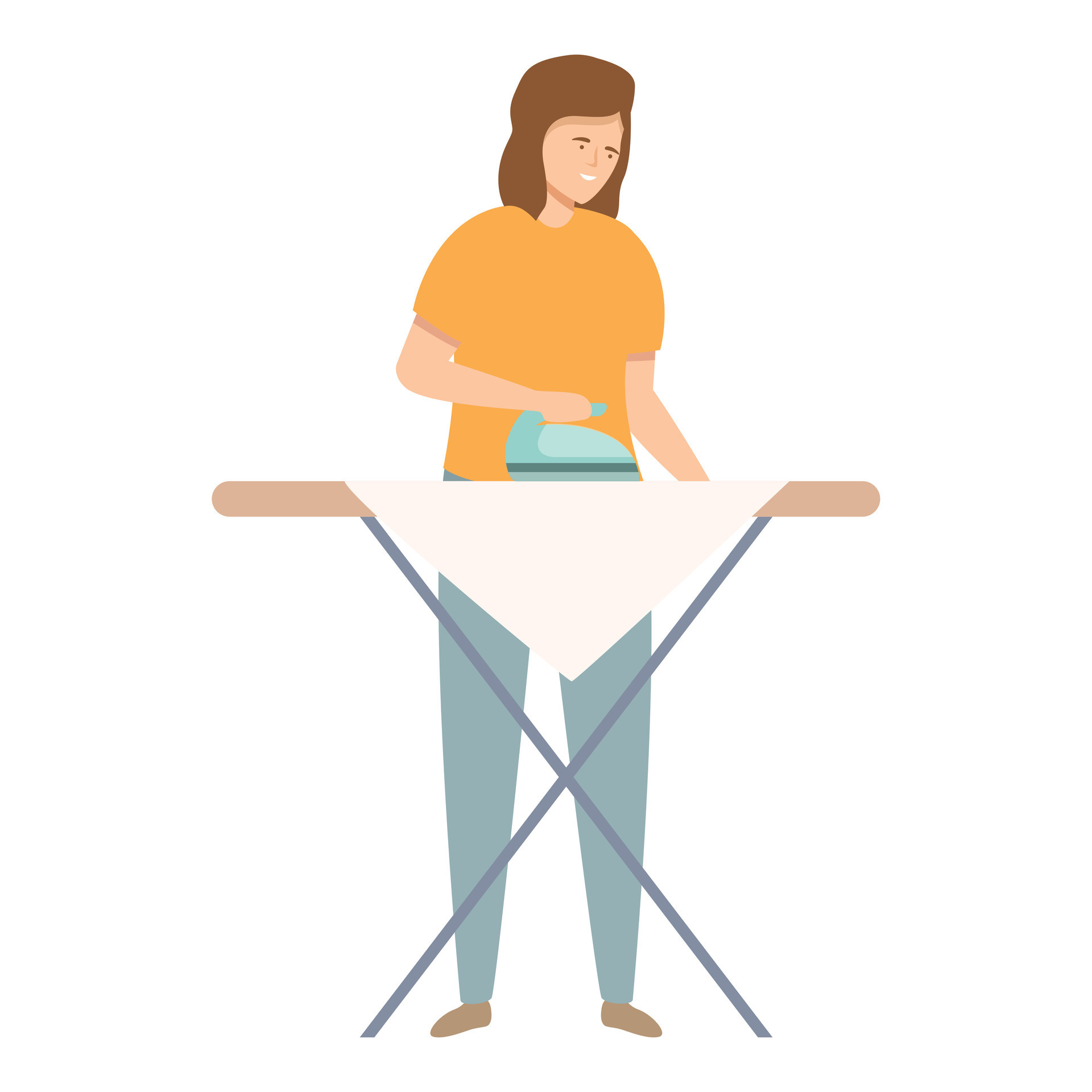 Woman Ironing Clothes Icon Cartoon Vector Iron Board Table 34382556