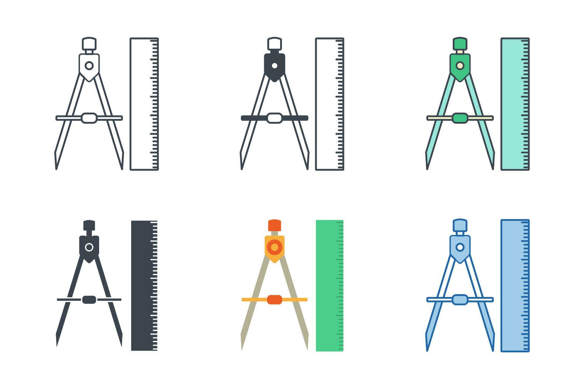 Ruler And Compass Icon Collection With Different Styles Compass And Ruler For Mathematics Icon