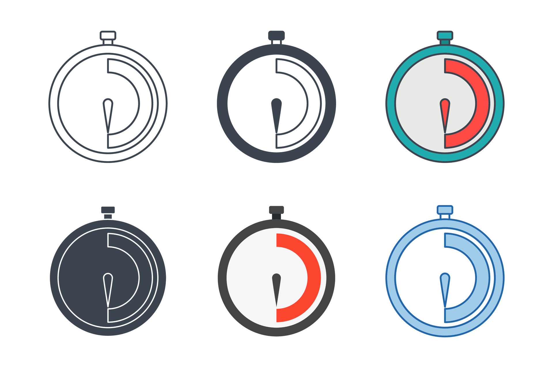 Timer Icon Collection With Different Styles Stopwatch Timer Icon