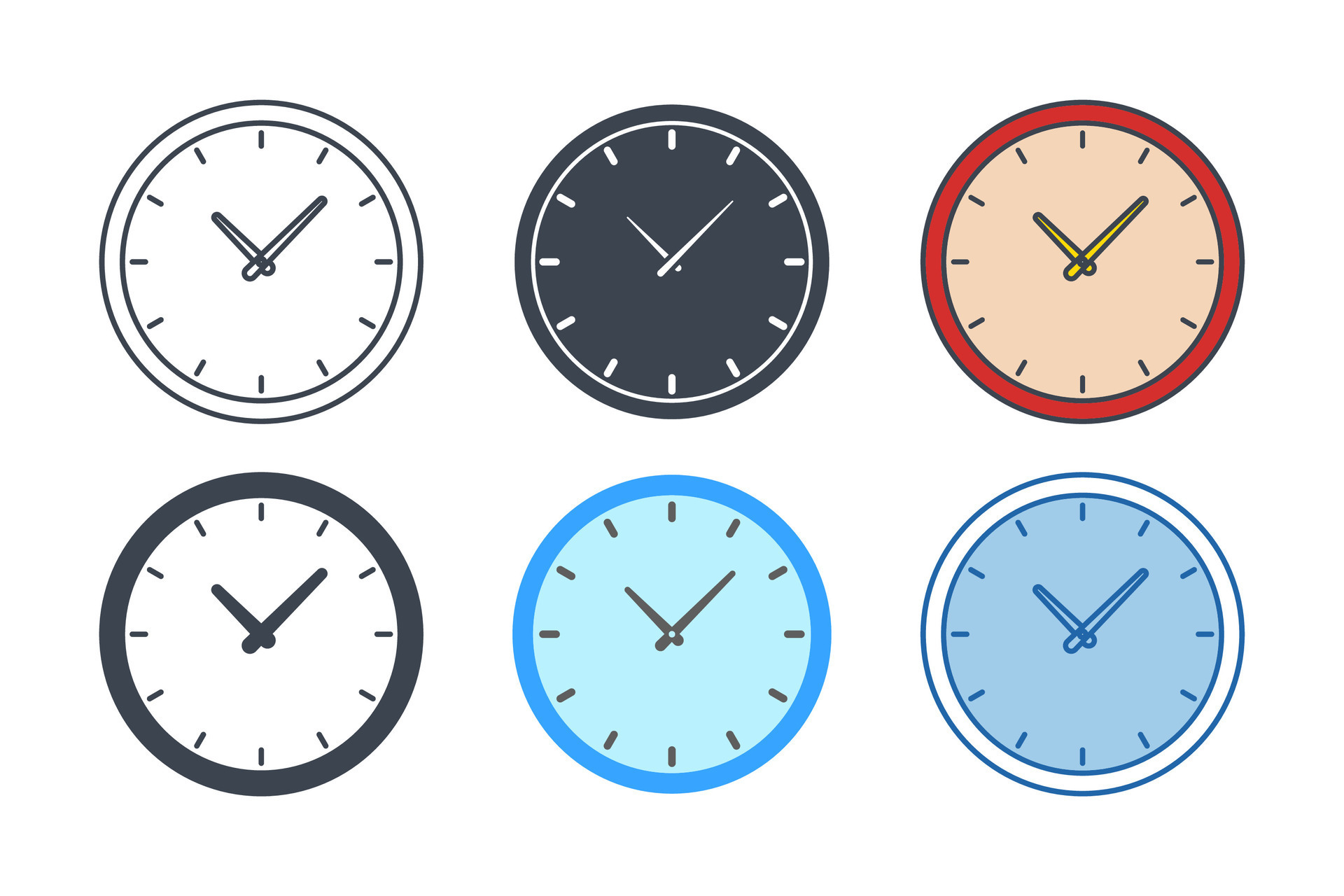 Clock Icon Collection With Different Styles Timer Clock Icon Symbol