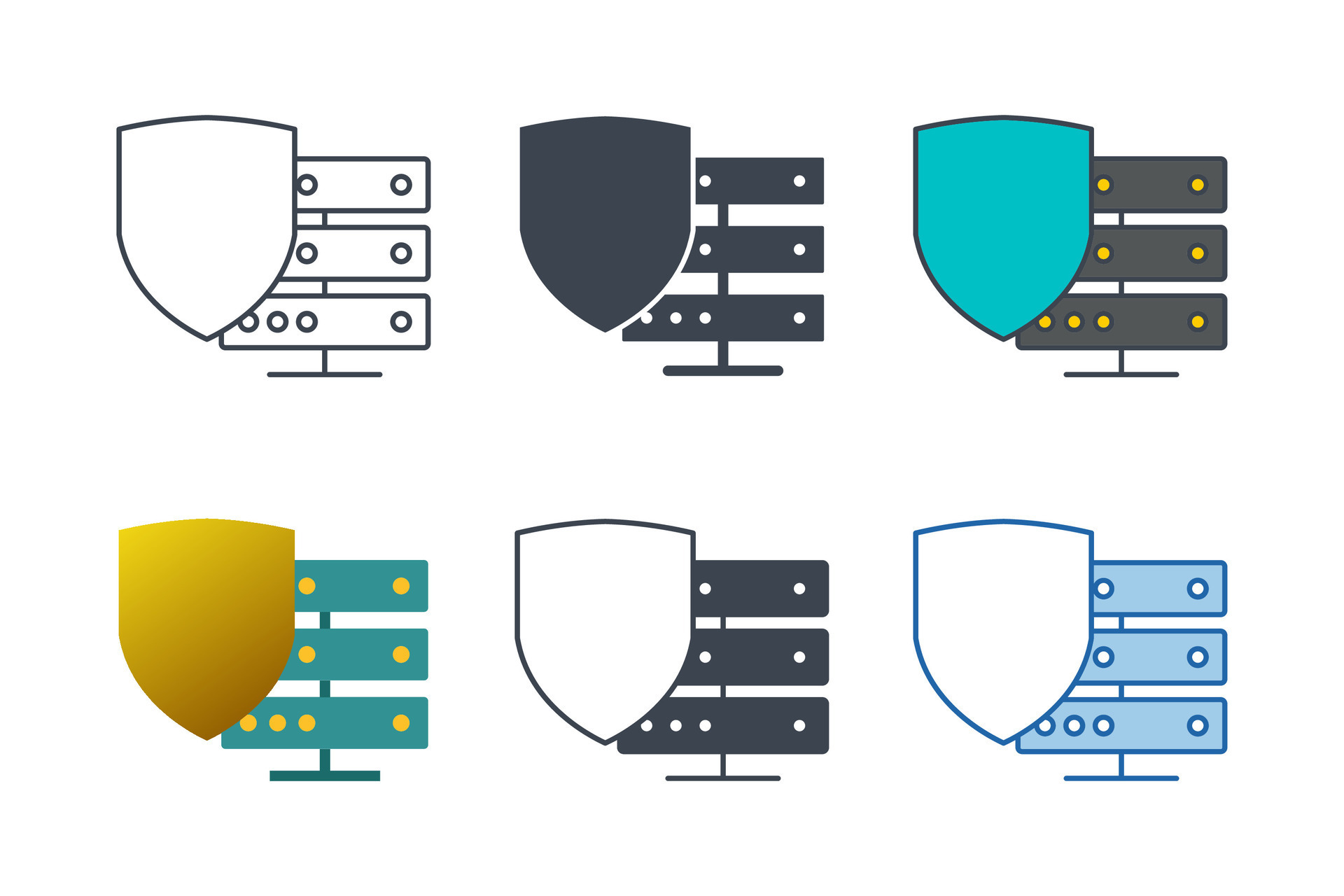 Secure Server icon collection with different styles. Server with Shield ...